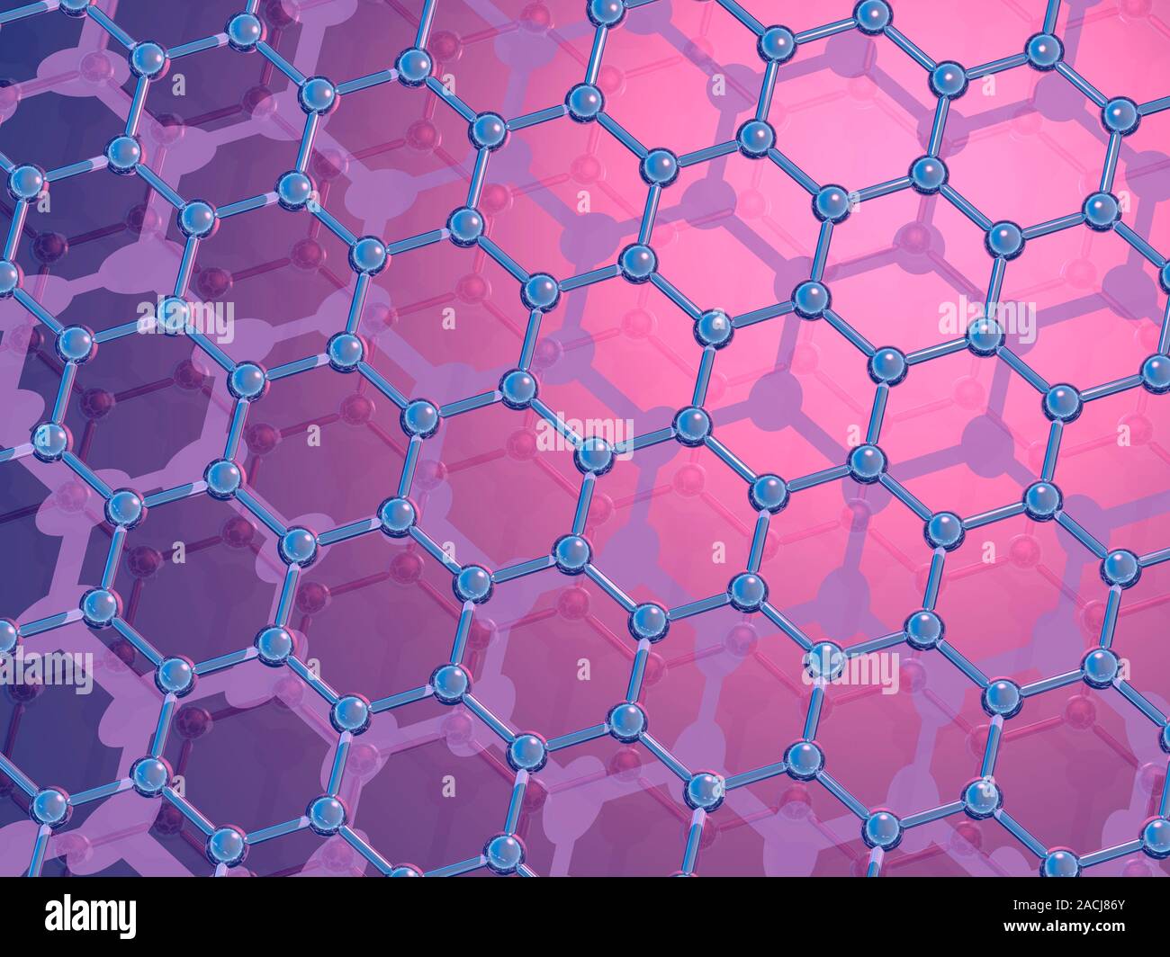 Graphene. Computer model of the molecular structure of graphene, a single layer of graphite. It ...