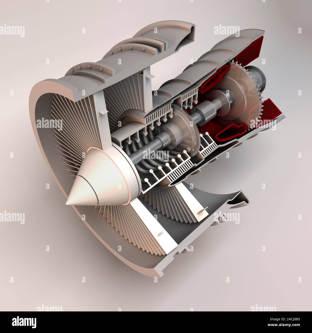 Jet engine. Cutaway artwork of a type of aircraft jet engine known as a ...