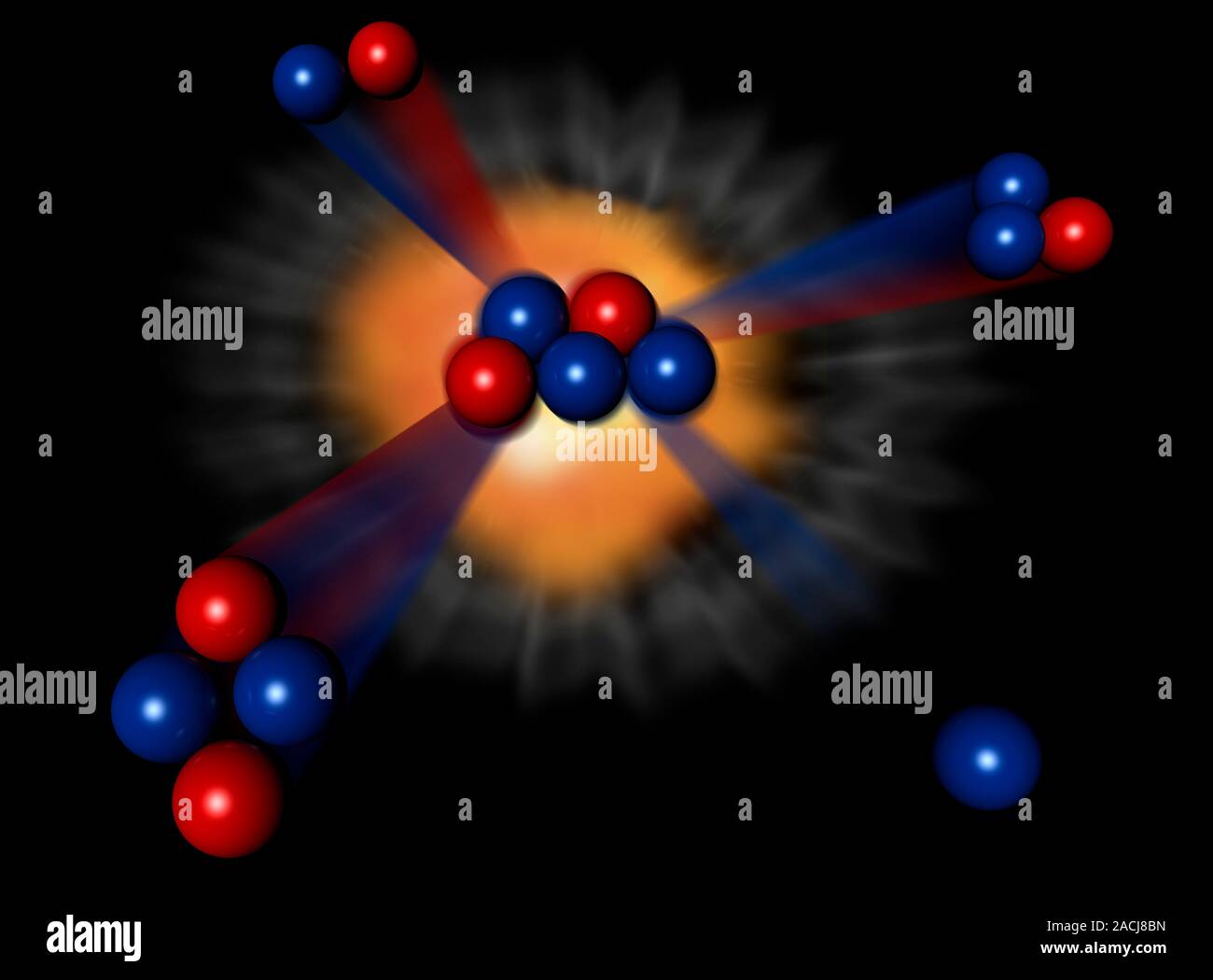 Nuclear fusion. Artwork showing some of the nuclei involved in nuclear ...