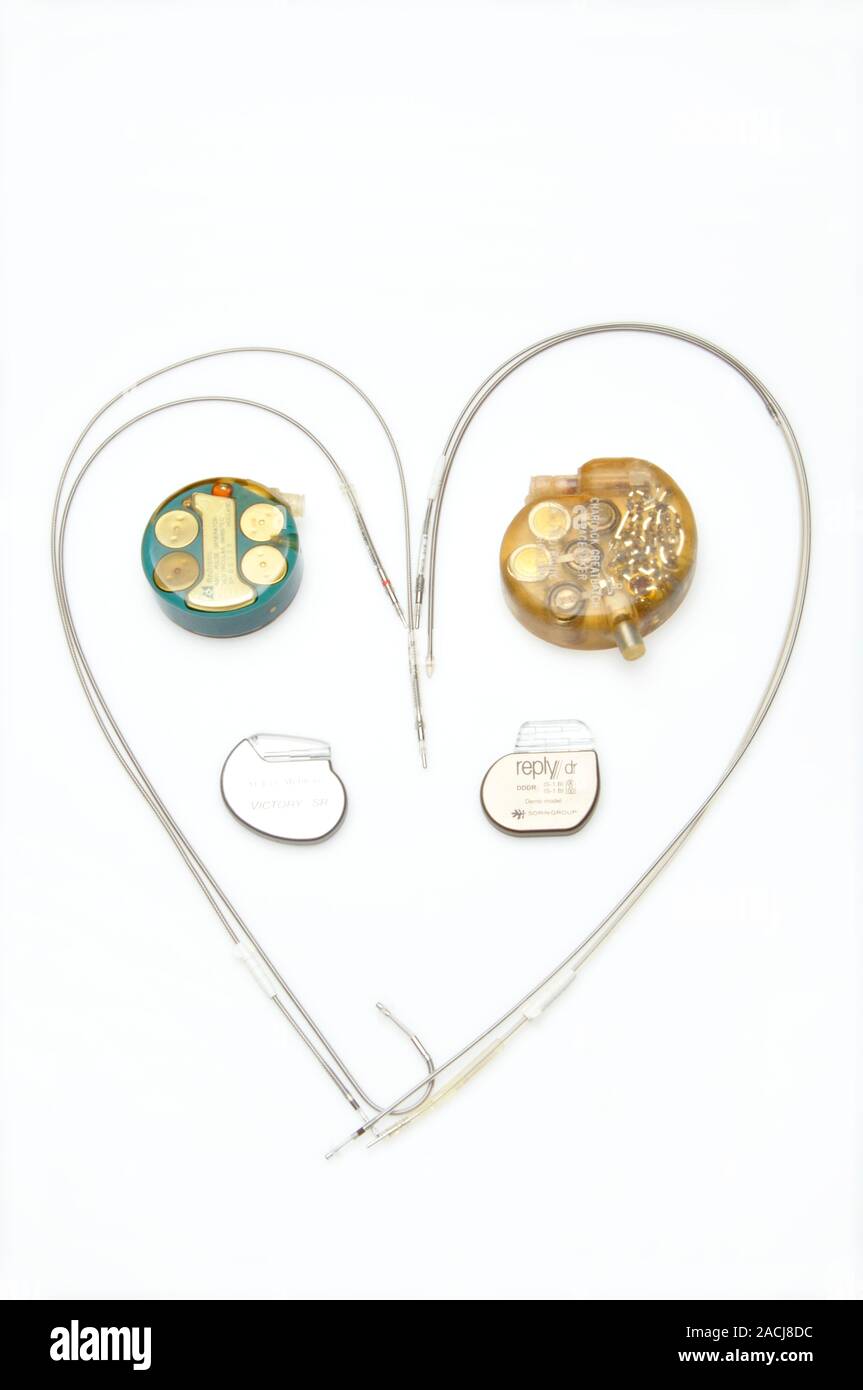Pacemaker comparison. At top are two of the earliest implantable ...