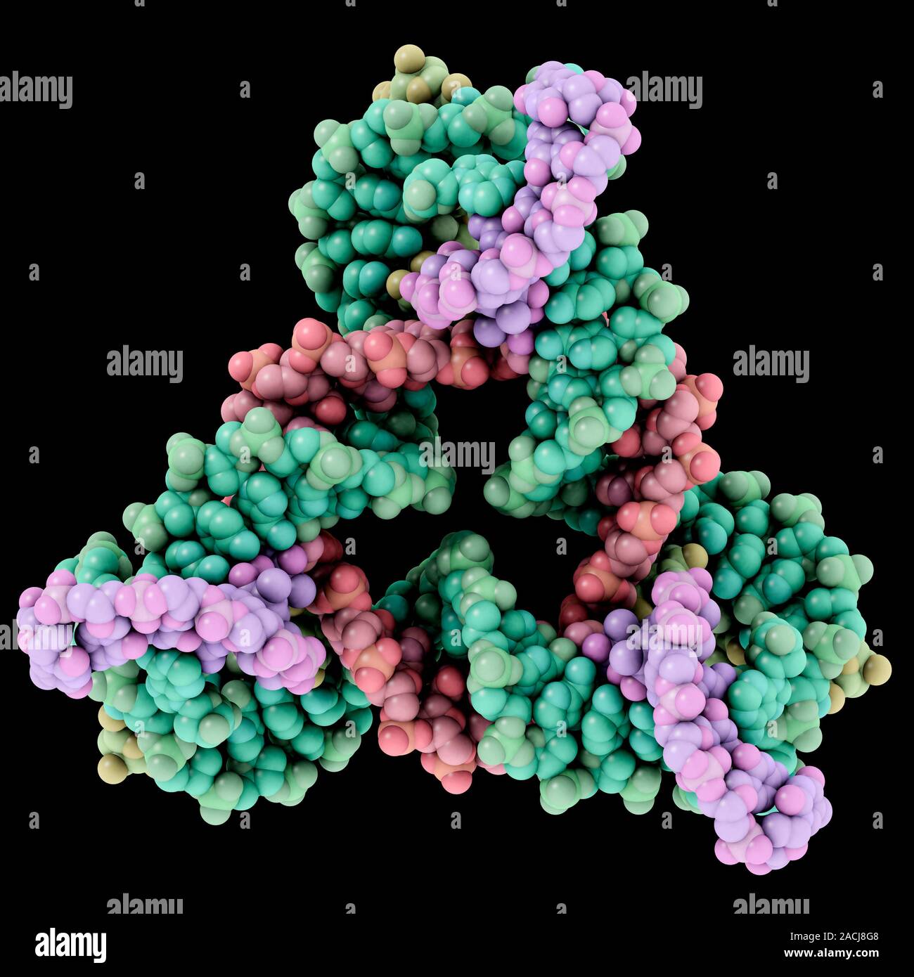 Self-assembled 3D DNA crystal. Computer model showing the molecular ...