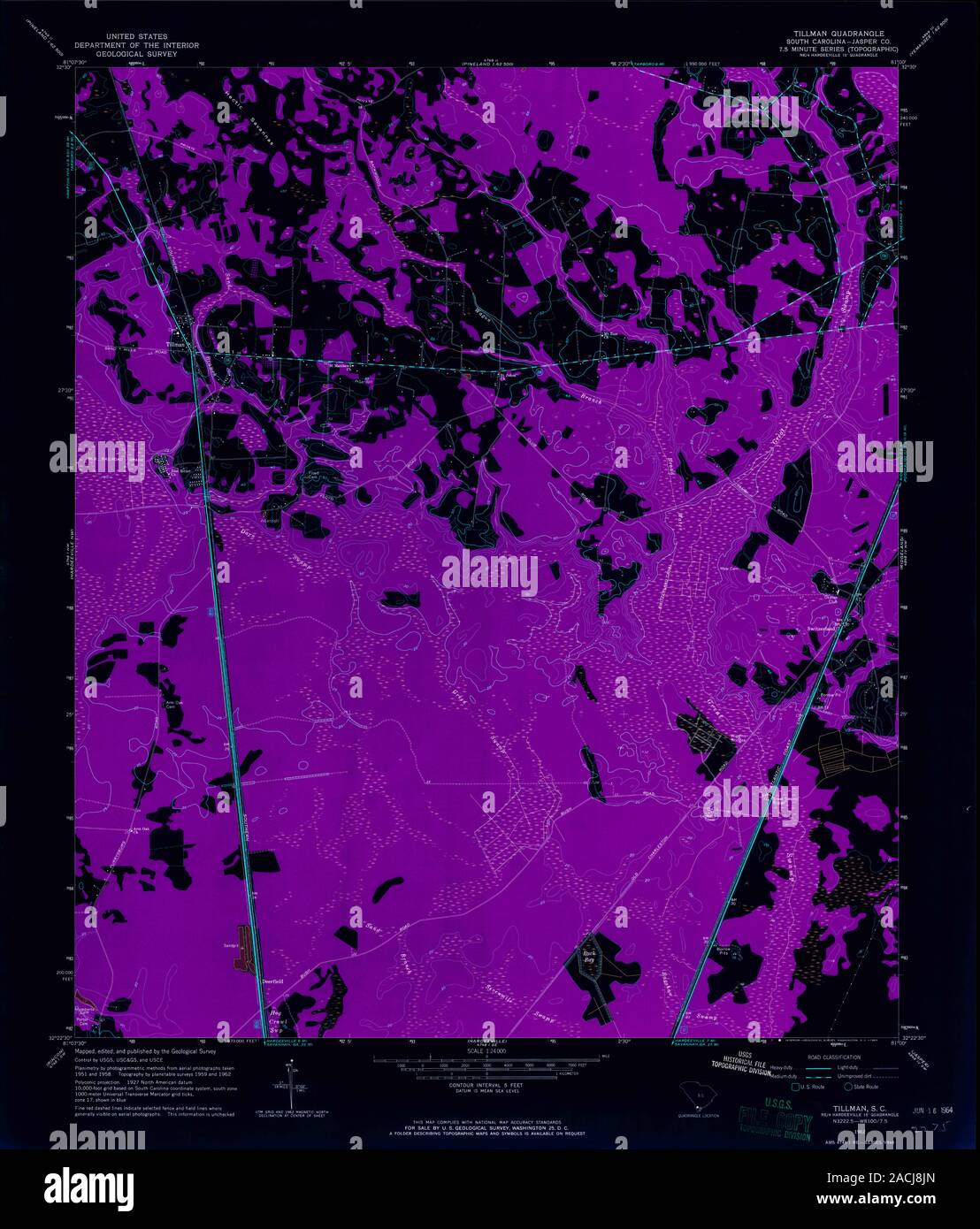 USGS TOPO Map South Carolina SC Tillman 261645 1962 24000 Inverted ...