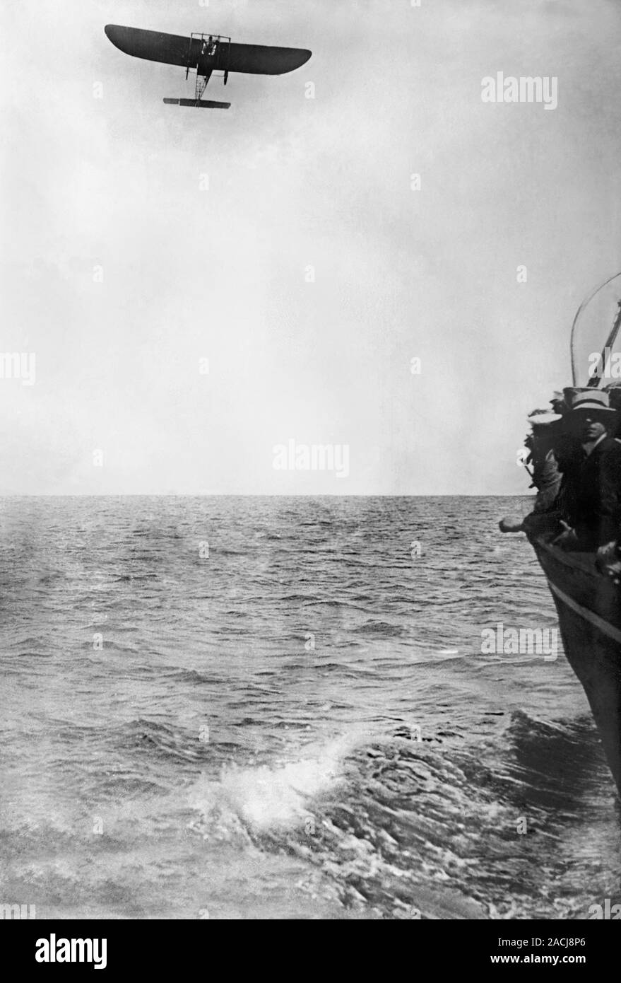 Bleriot crossing the English Channel. French aviator Louis Bleriot ...