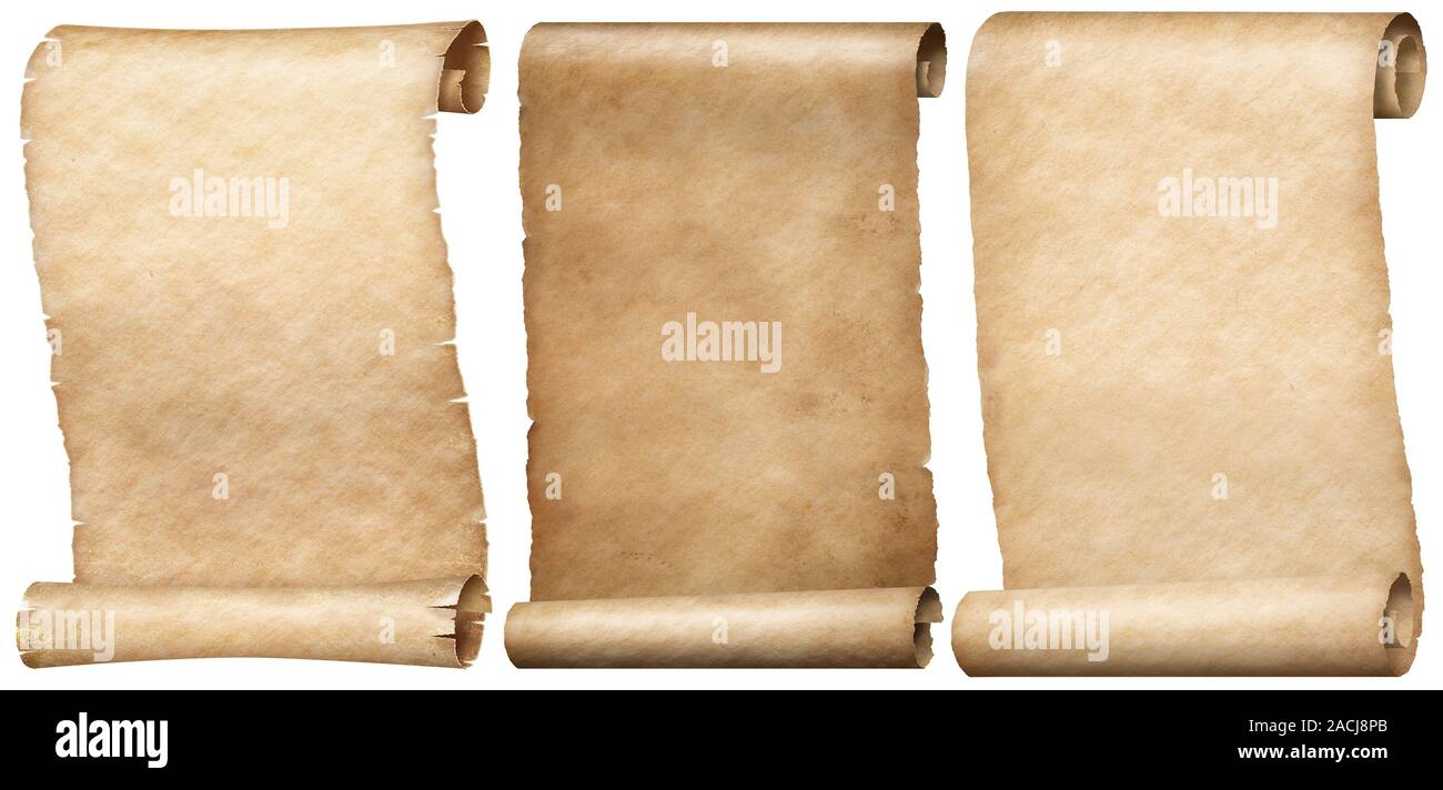 Vertical old paper letter scrolls set isolated on white Stock Photo - Alamy
