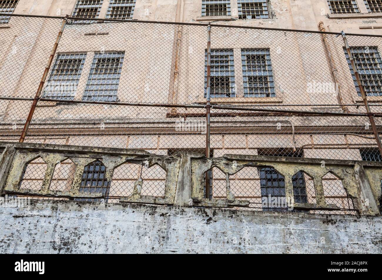 Decaying walls and fence at Alcatraz Island National Historic Landmark ...