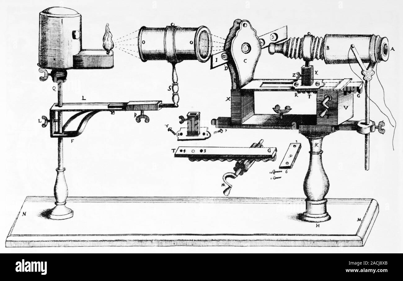 17th Century microscope. Historical artwork of a microscope built in ...
