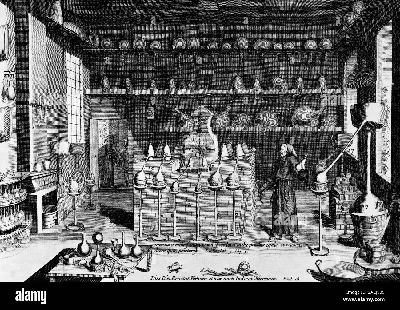 Pharmacological laboratory. 17th-century artwork of the laboratory of ...