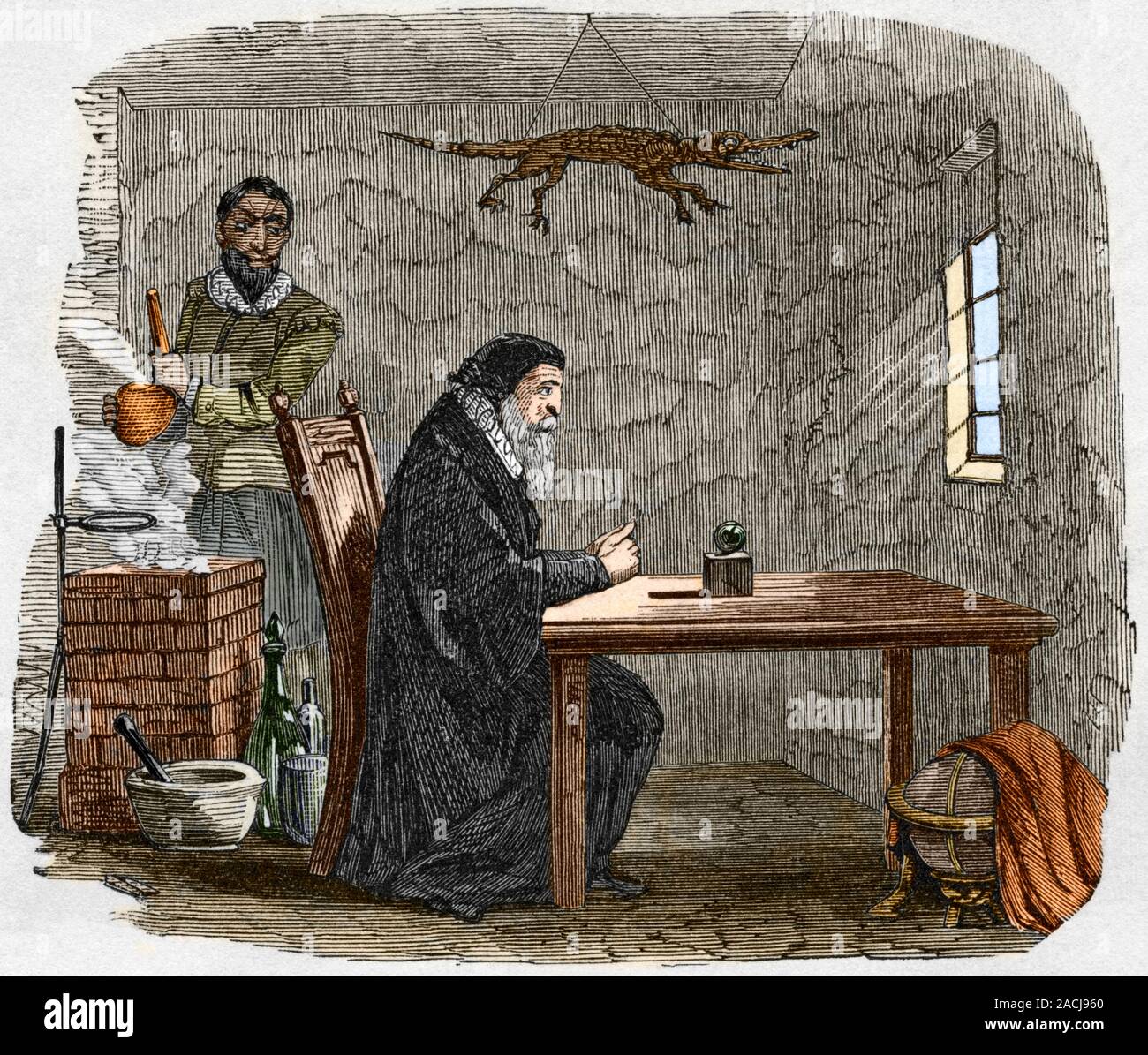 John Dee, English alchemist, mathematician and astrologer, with his ...
