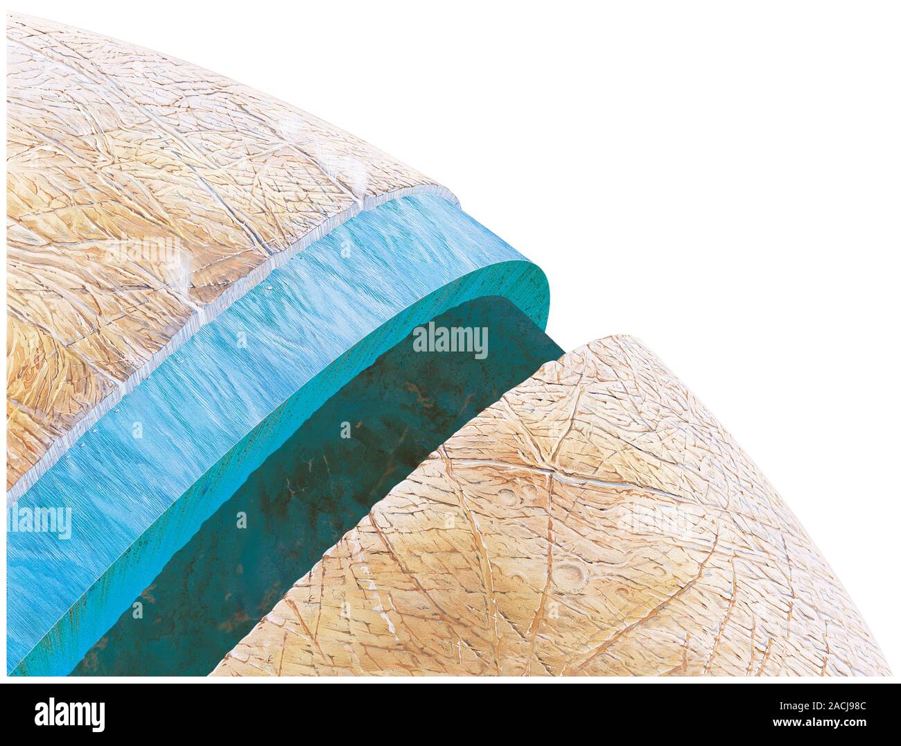 Structure of Europa. Cutaway computer artwork showing the interior of ...