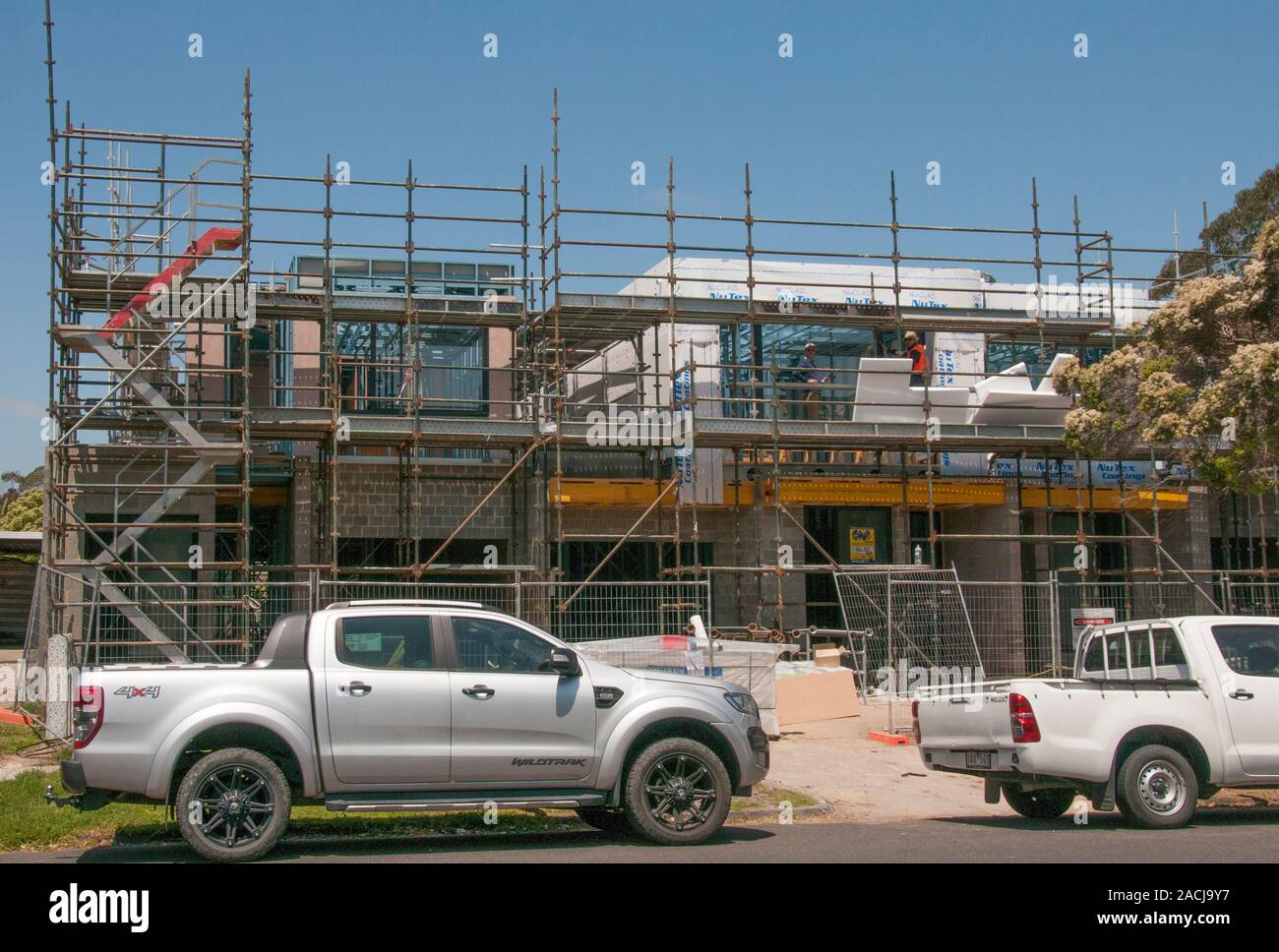 Medium-density townhouses under construction in suburban Melbourne ...
