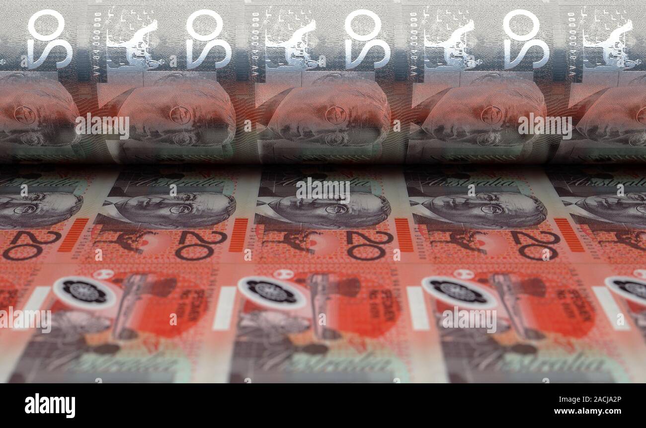 A concept image showing a sheet of Australian dollar notes going ...