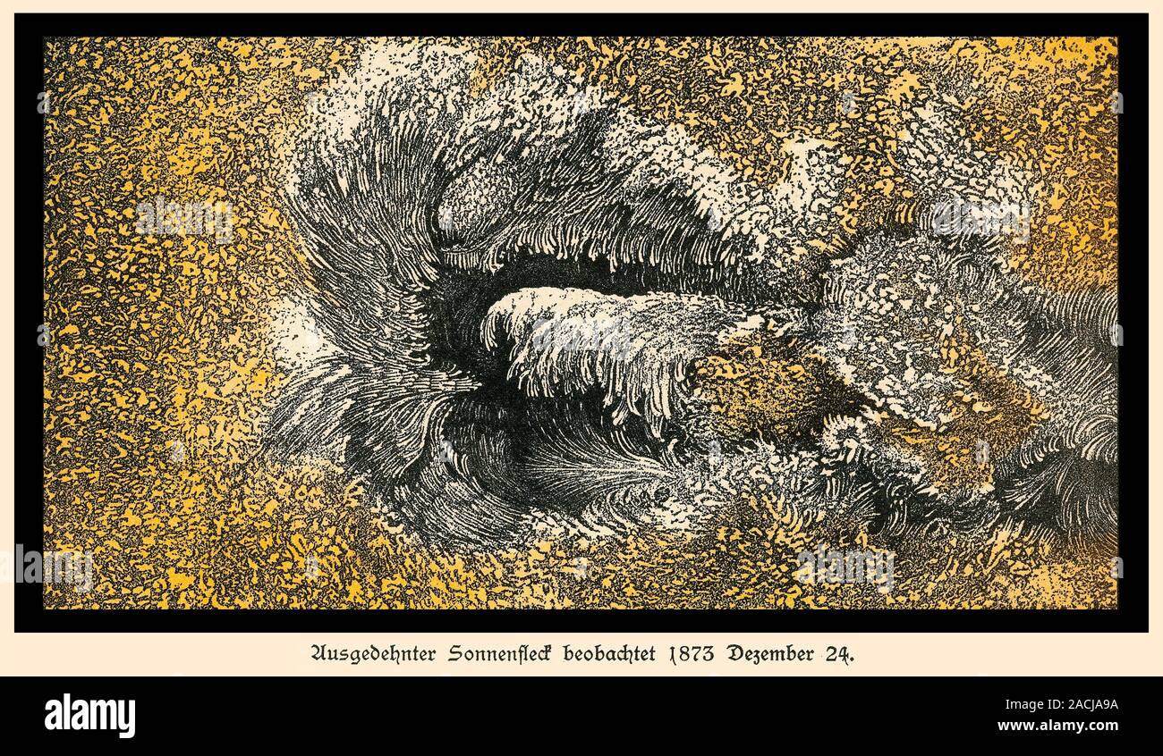 Langley's sunspot observation. Artwork showing an extended observation ...
