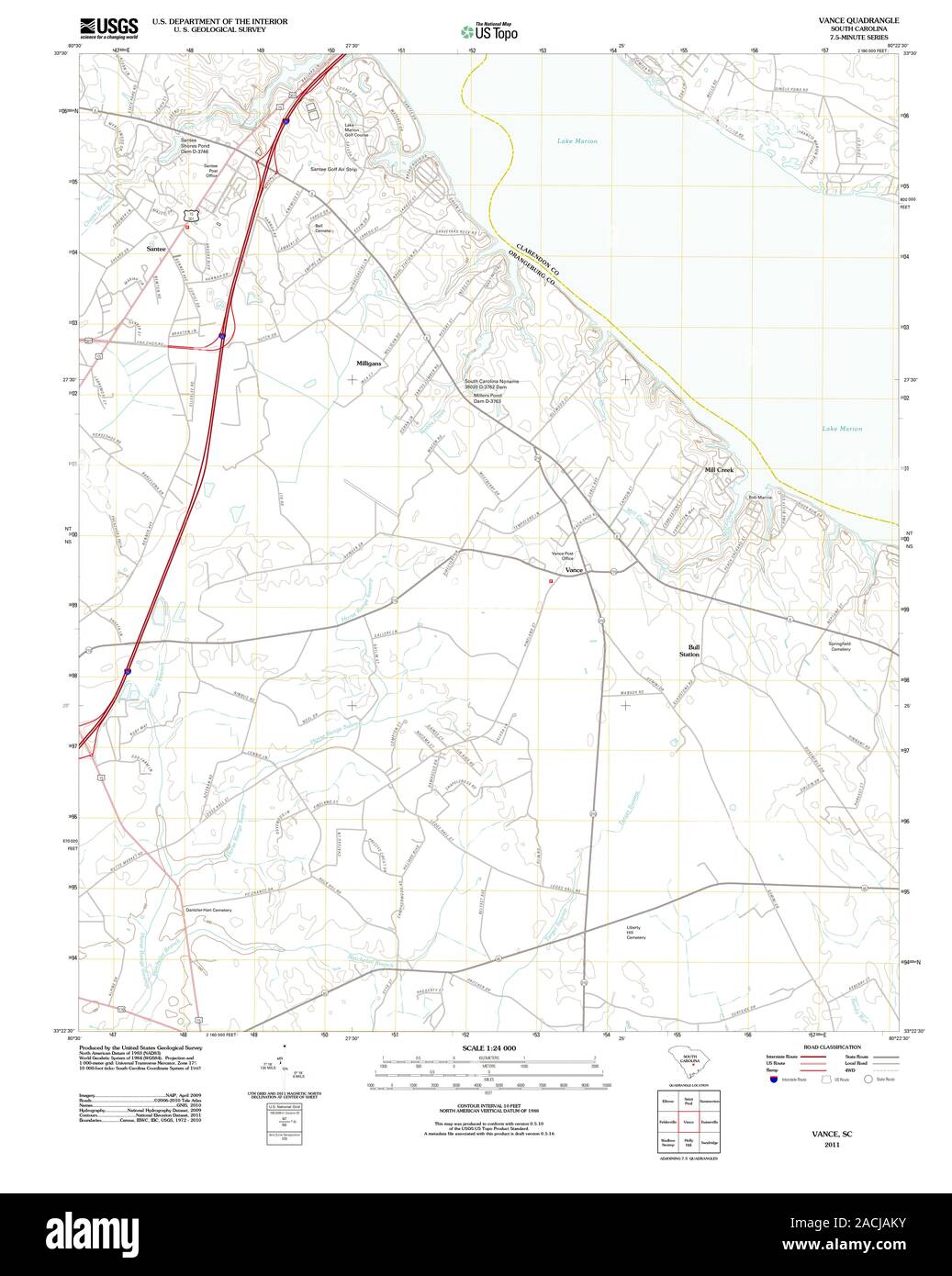 USGS TOPO Map South Carolina SC Vance 20110808 TM Restoration Stock ...