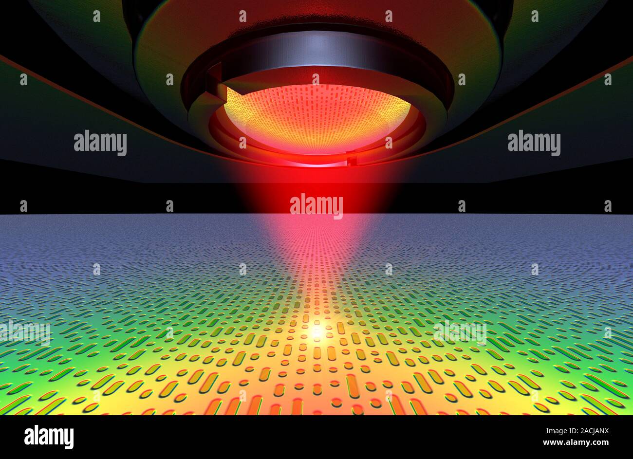 Computer artwork showing light emitted by a laser diode being focussed ...