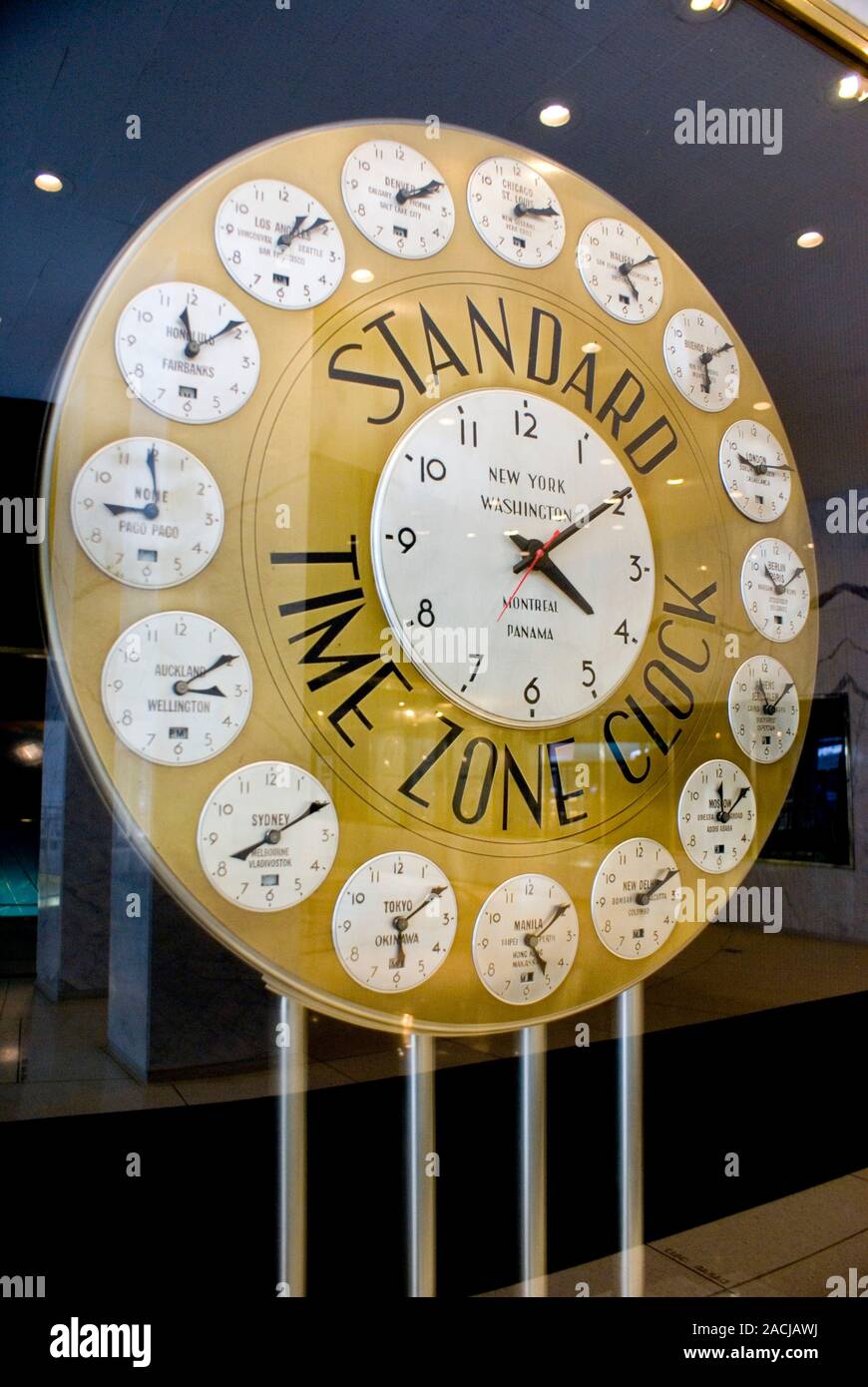 Standard time zone clock in the lobby of The News Building, New York ...