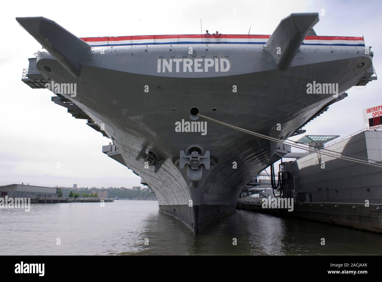 USS Intrepid aircraft carrier moored on the Hudson River, New York. It ...