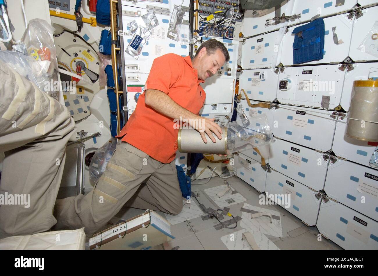 Astronaut on space shuttle Atlantis. Astronaut and mission commander ...
