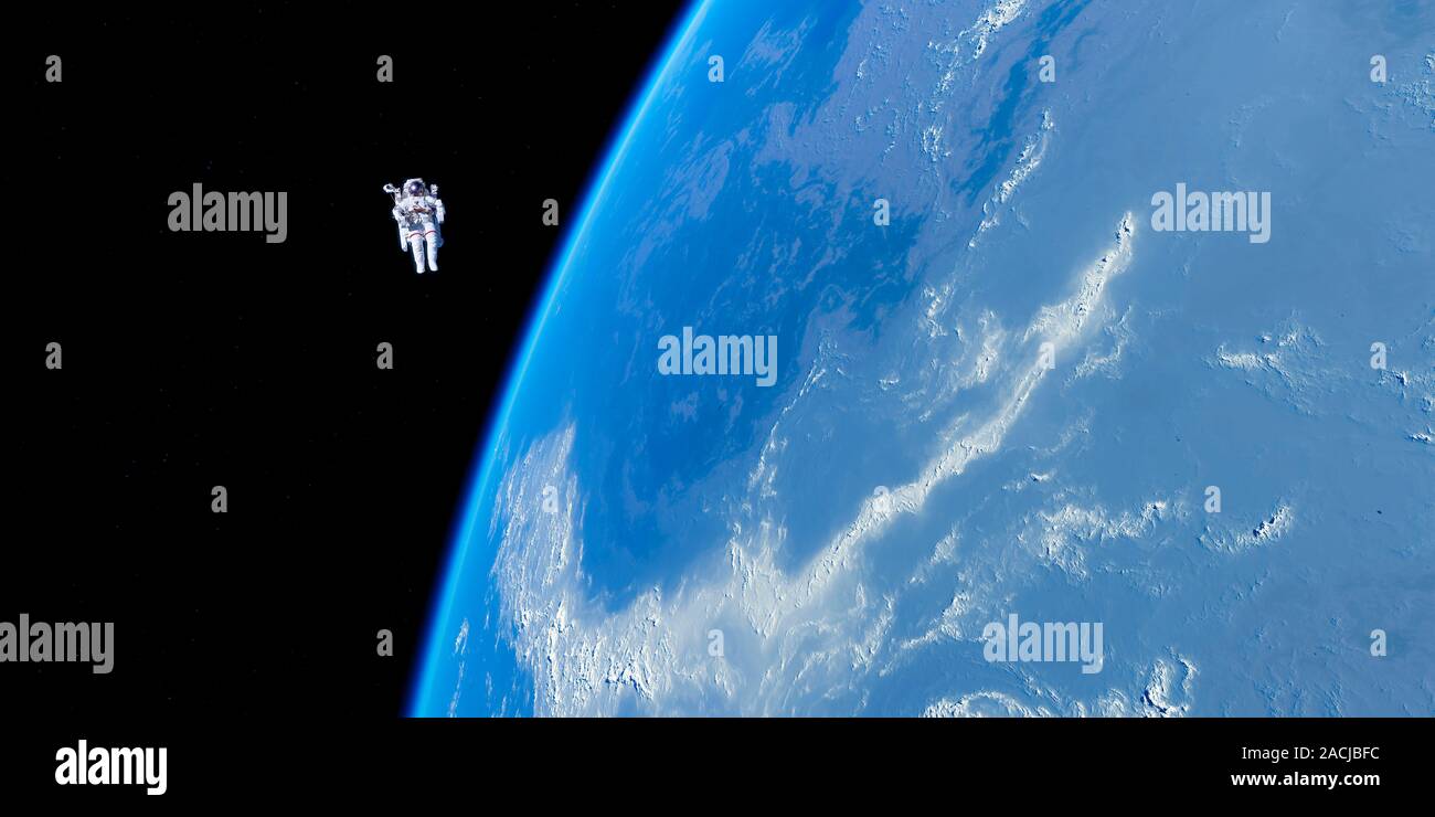 Spacewalk. Astronaut in a Manned Maneuvering Unit (MMU) spacewalking ...