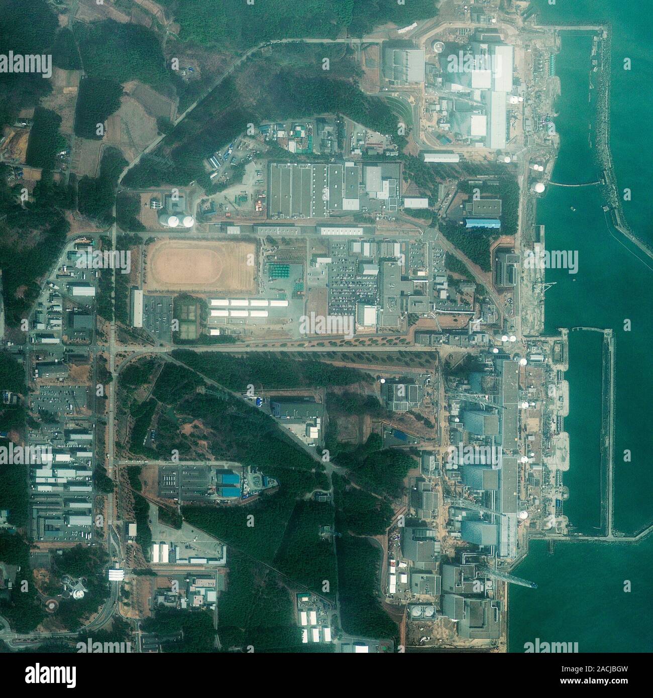 Fukushima nuclear power plant. Satellite image of the Fukushima Dai ...