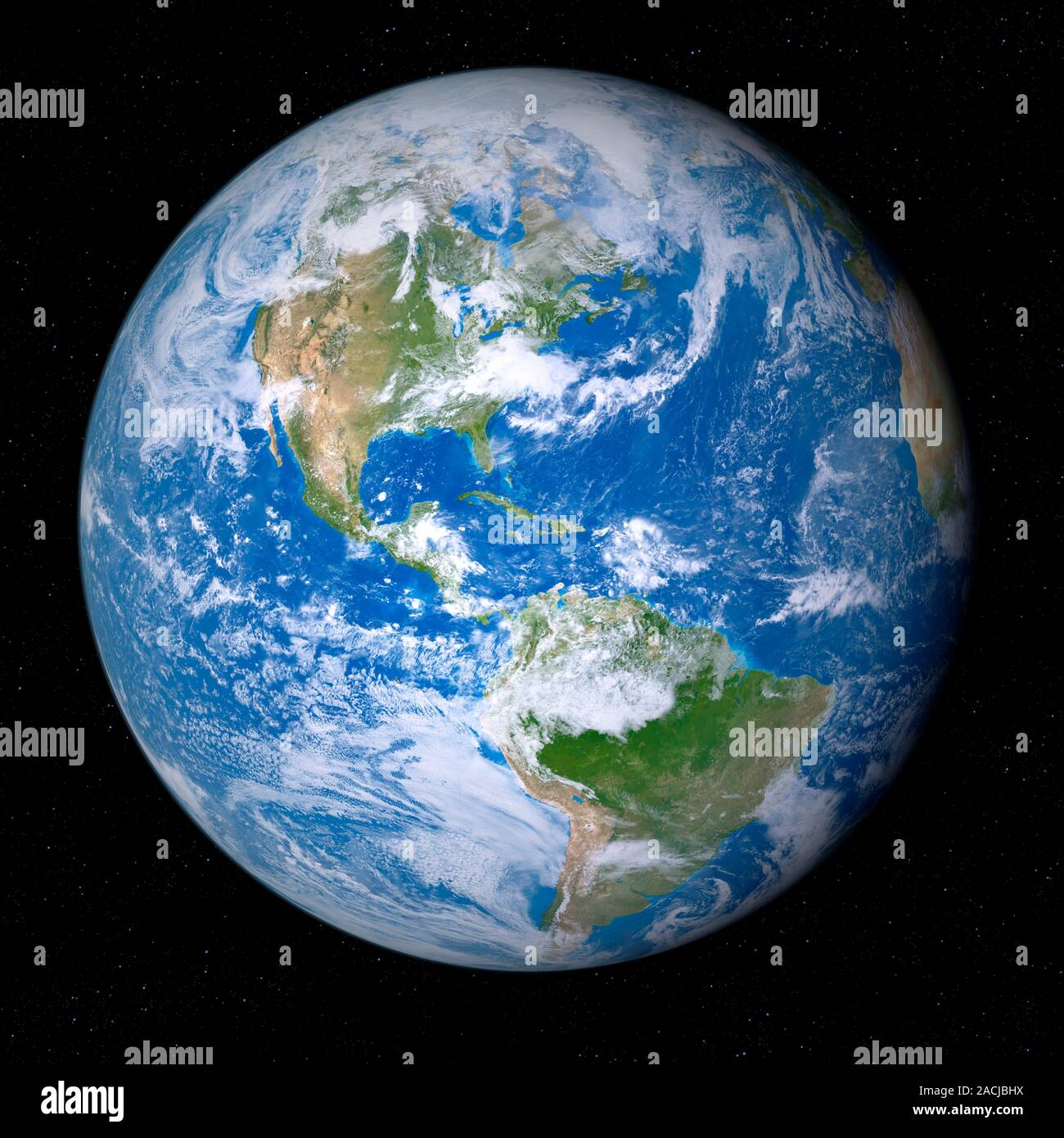 Earth from space, artwork. View of the Earth centred on 75 degrees West ...