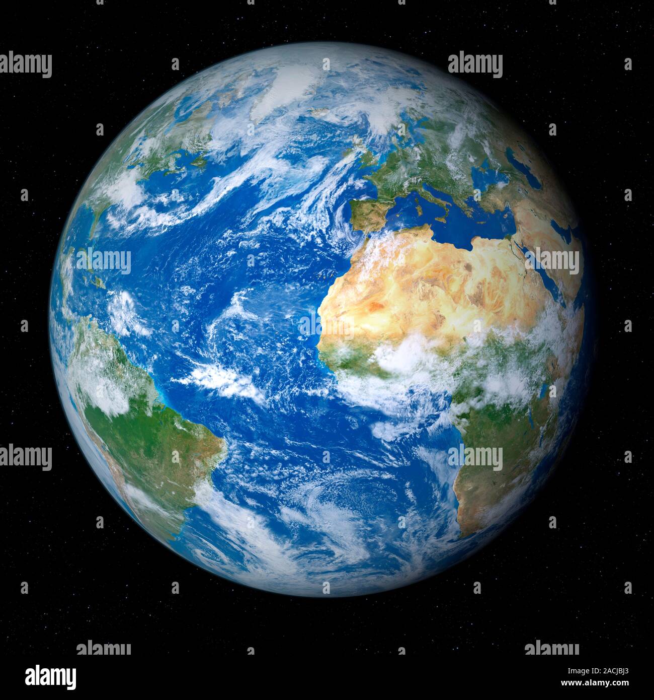 Earth from space, artwork. View of the Earth centred on 15 degrees West ...