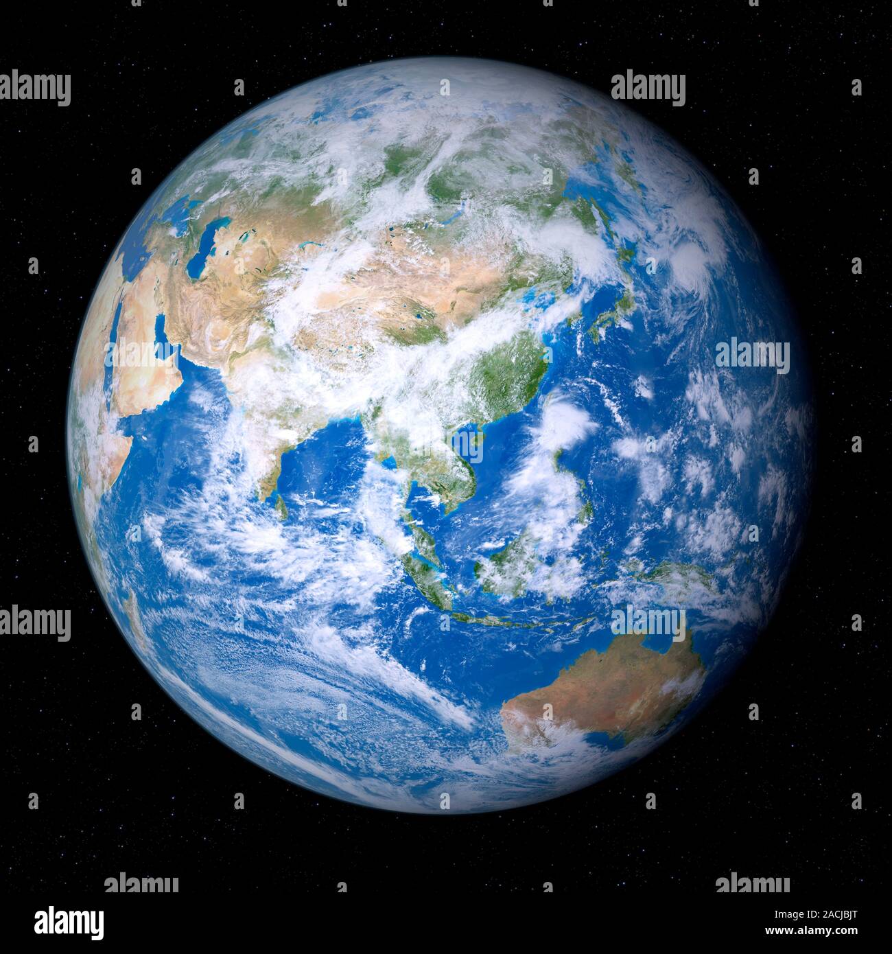 Earth from space, artwork. View of the Earth centred on 105 degrees ...