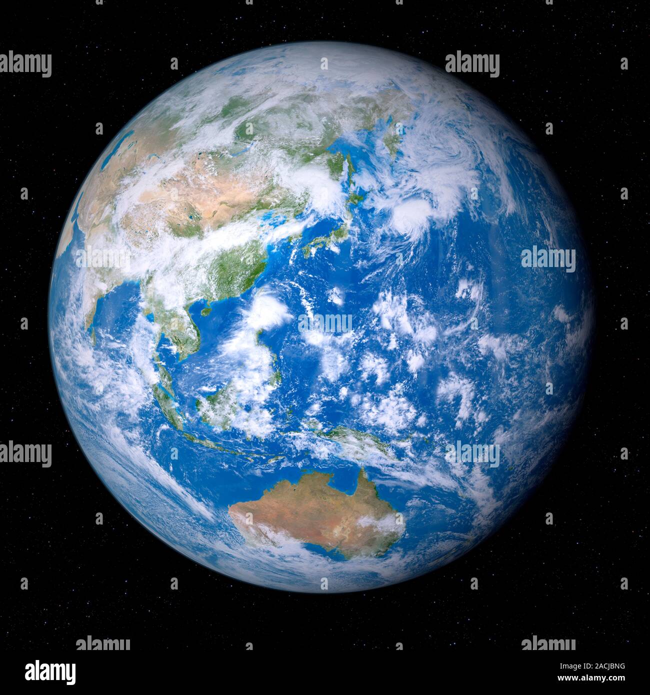 Earth from space, artwork. View of the Earth centred on 135 degrees ...