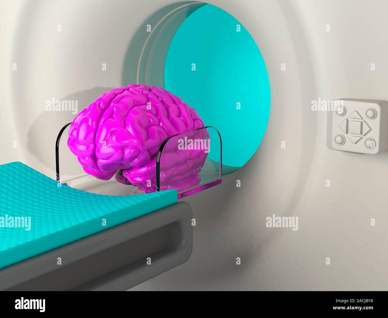 Conceptual artwork showing a human brain entering a scanner to depict ...