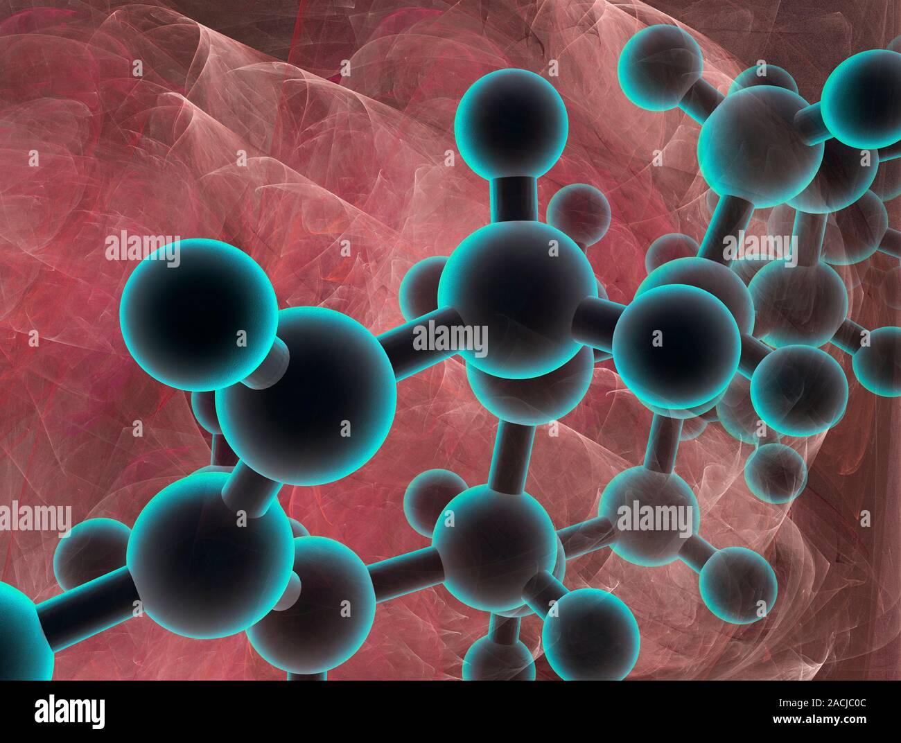 Artwork of a molecule showing the structure of atoms (rounded) linked ...
