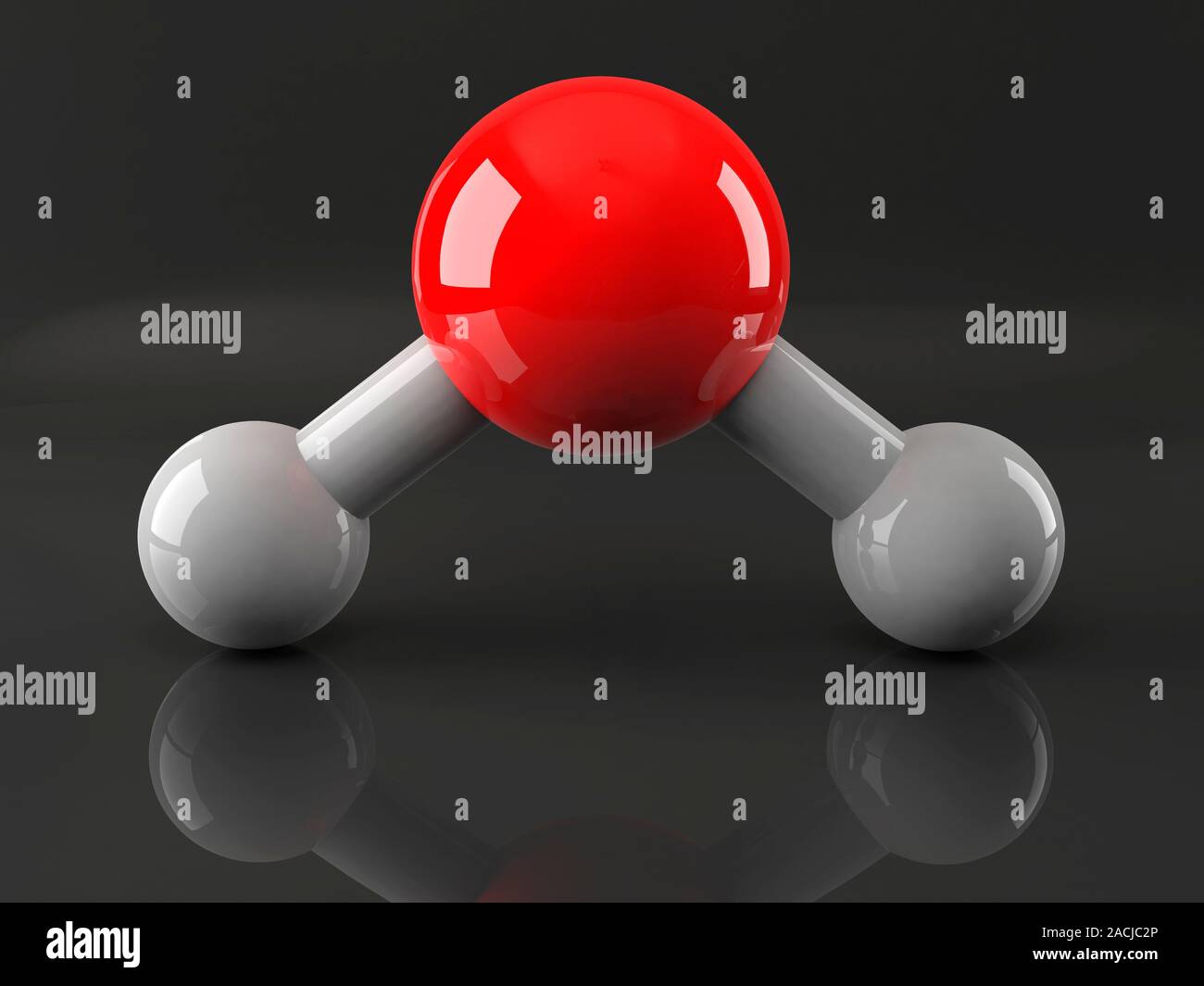 Artwork of a molecule of water (chemical formula H2O) consisting of two ...