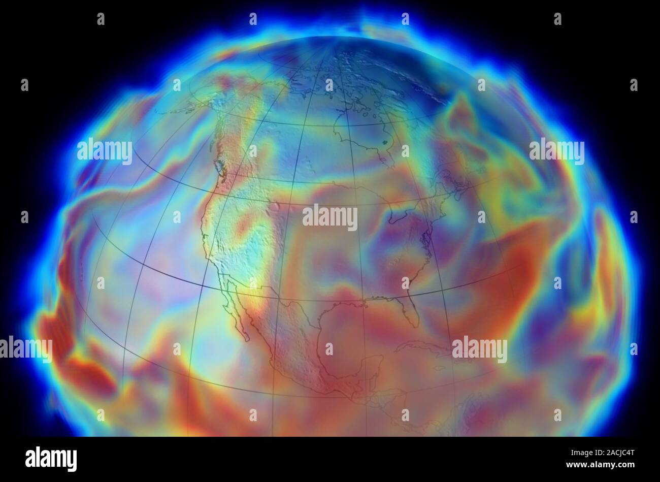 Atmospheric humidity. Computer simulation showing specific atmospheric ...