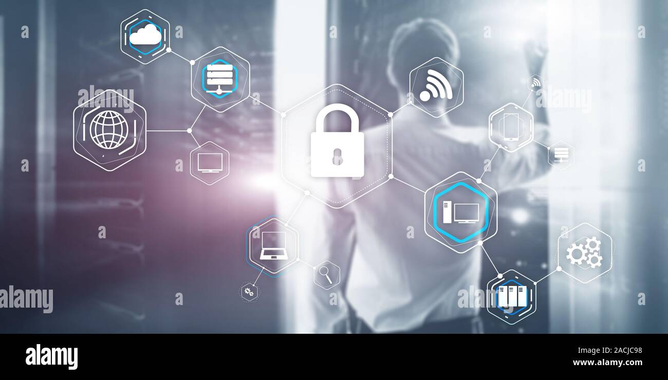 Personal data protection background on server room abstract Stock Photo ...