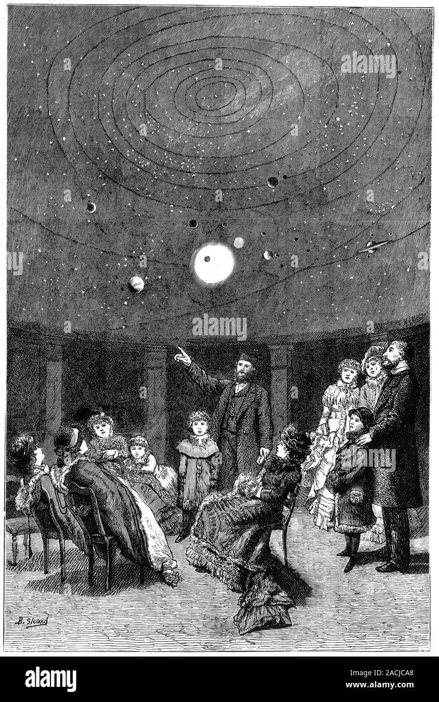Perini's planetarium. Historical artwork of the interior of the ...