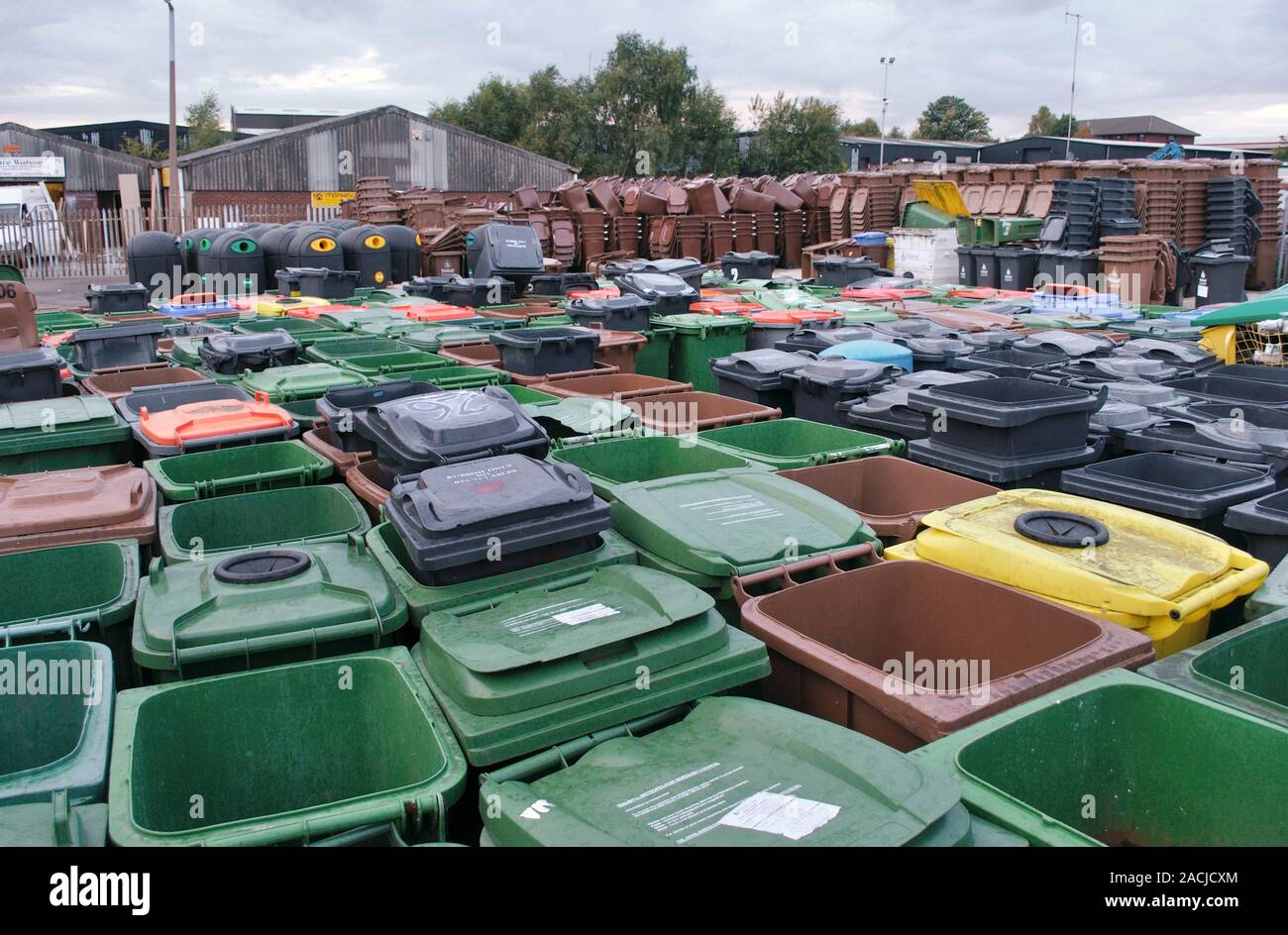 Used and damaged wheelie bins in compound, West Midlands. Wheelie bins ...