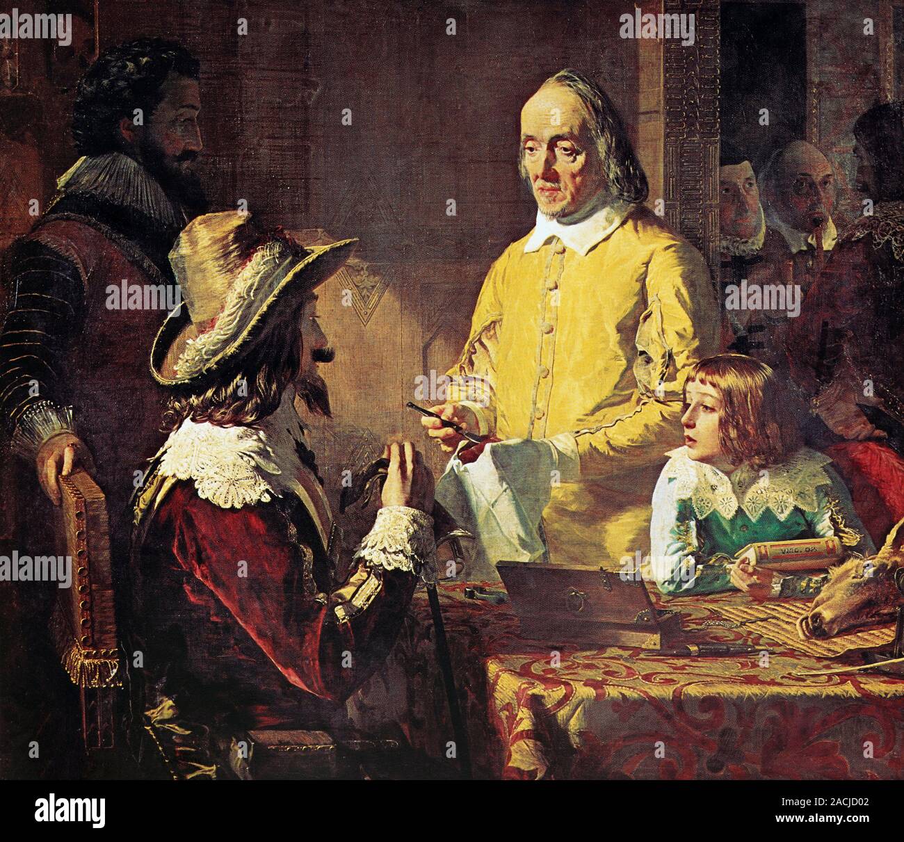 Harvey demonstrating heart anatomy to Charles I, 17th century. English ...