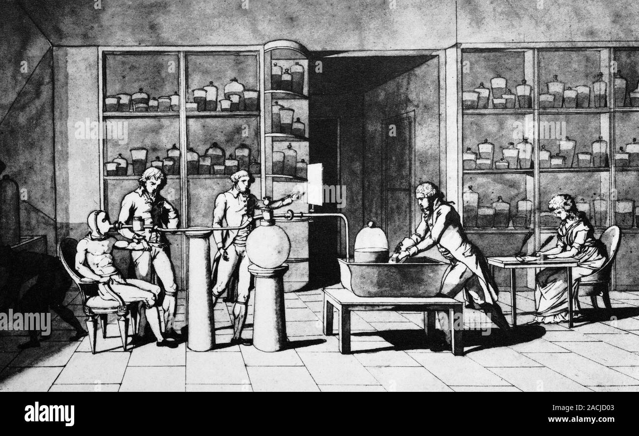 Lavoisier respiration experiment, 18th century. French chemist Antoine ...