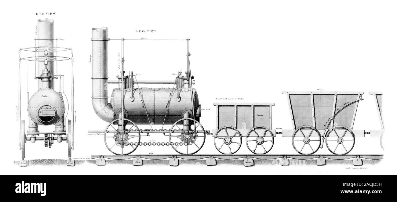Stephenson's locomotive. 19th Century artwork of George Stephenson's ...