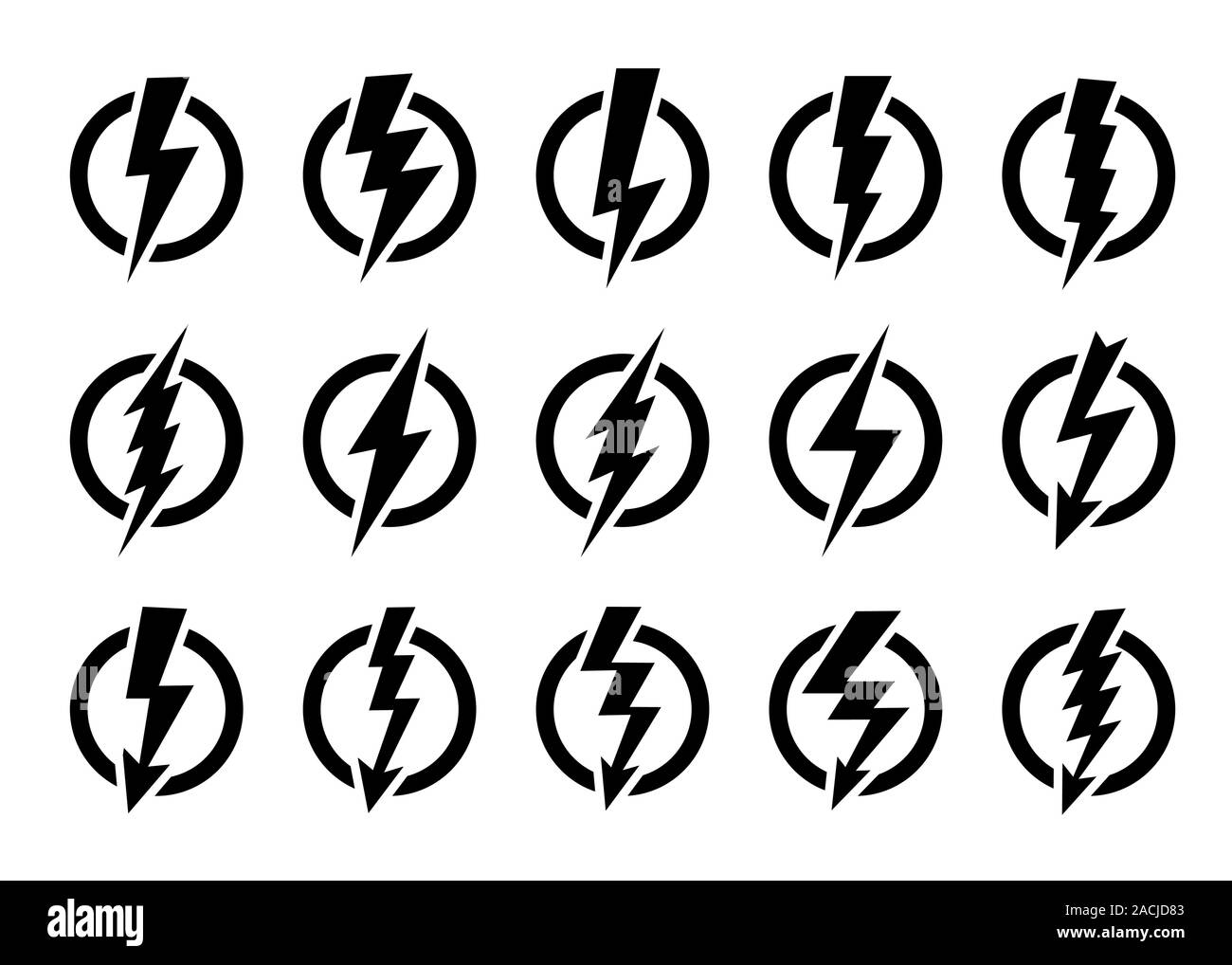 Lightning bolts vector logo set. Concept of energy and electricity ...