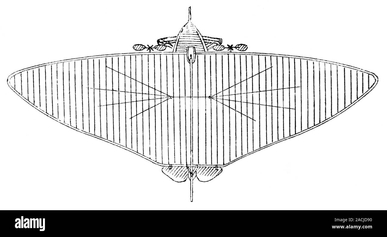 19th Century monoplane design. Historical artwork showing an aerial ...