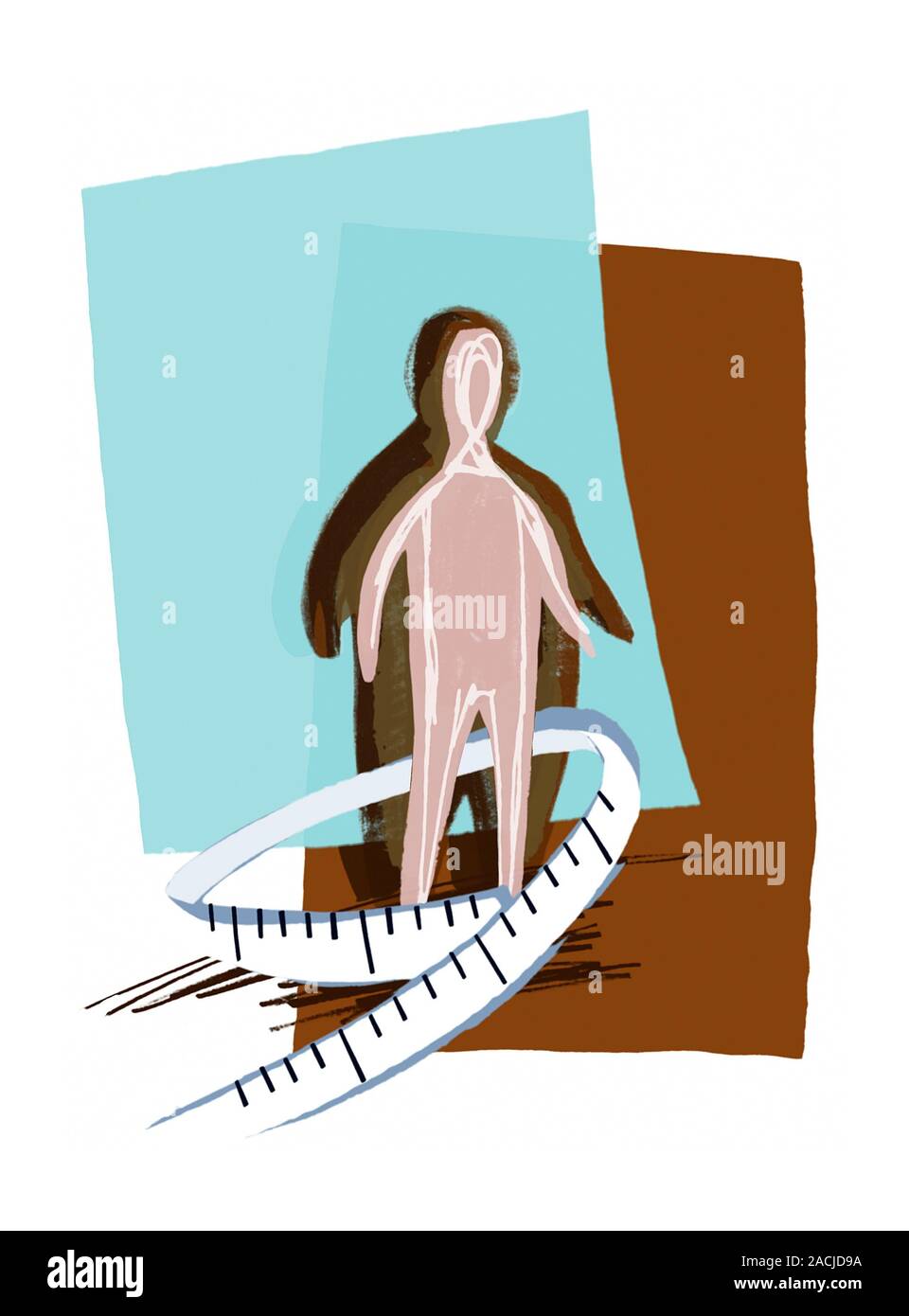 Weight loss. Conceptual artwork of a human figure and a tape measure ...