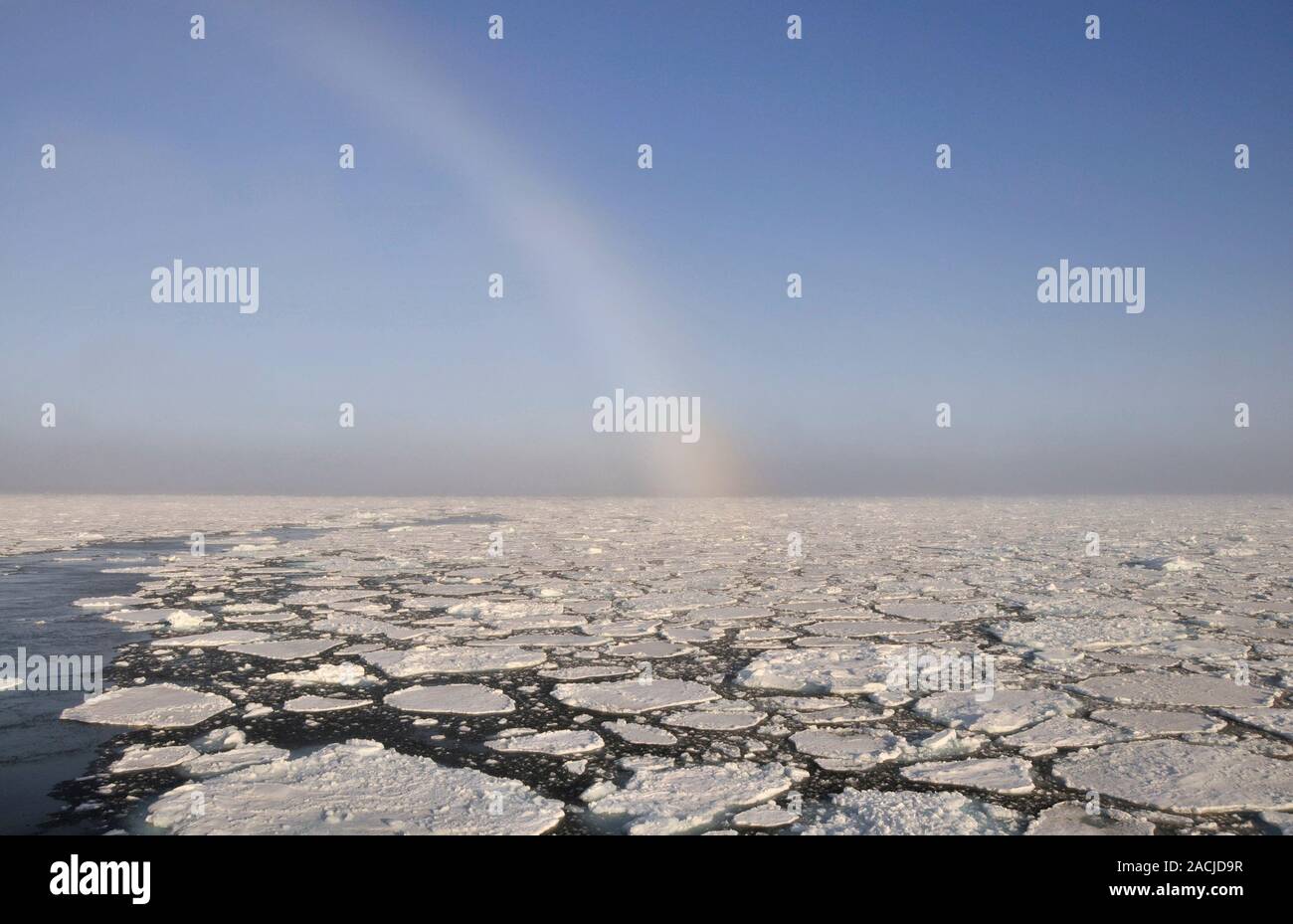 Snowbow over pack ice. The snowbow (partially seen at left) is the ...