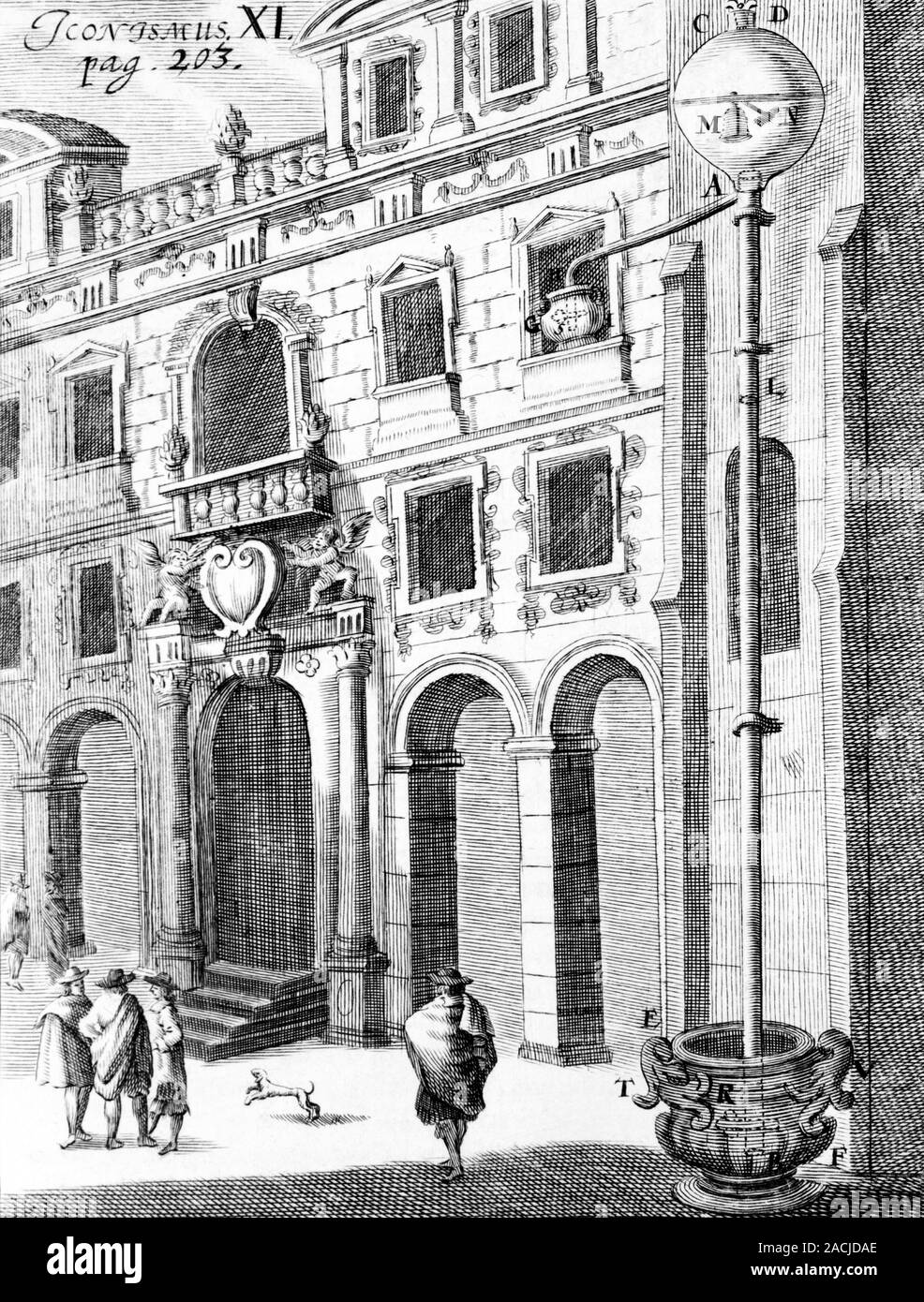 17th Century science experiment. Historical artwork showing scientific ...