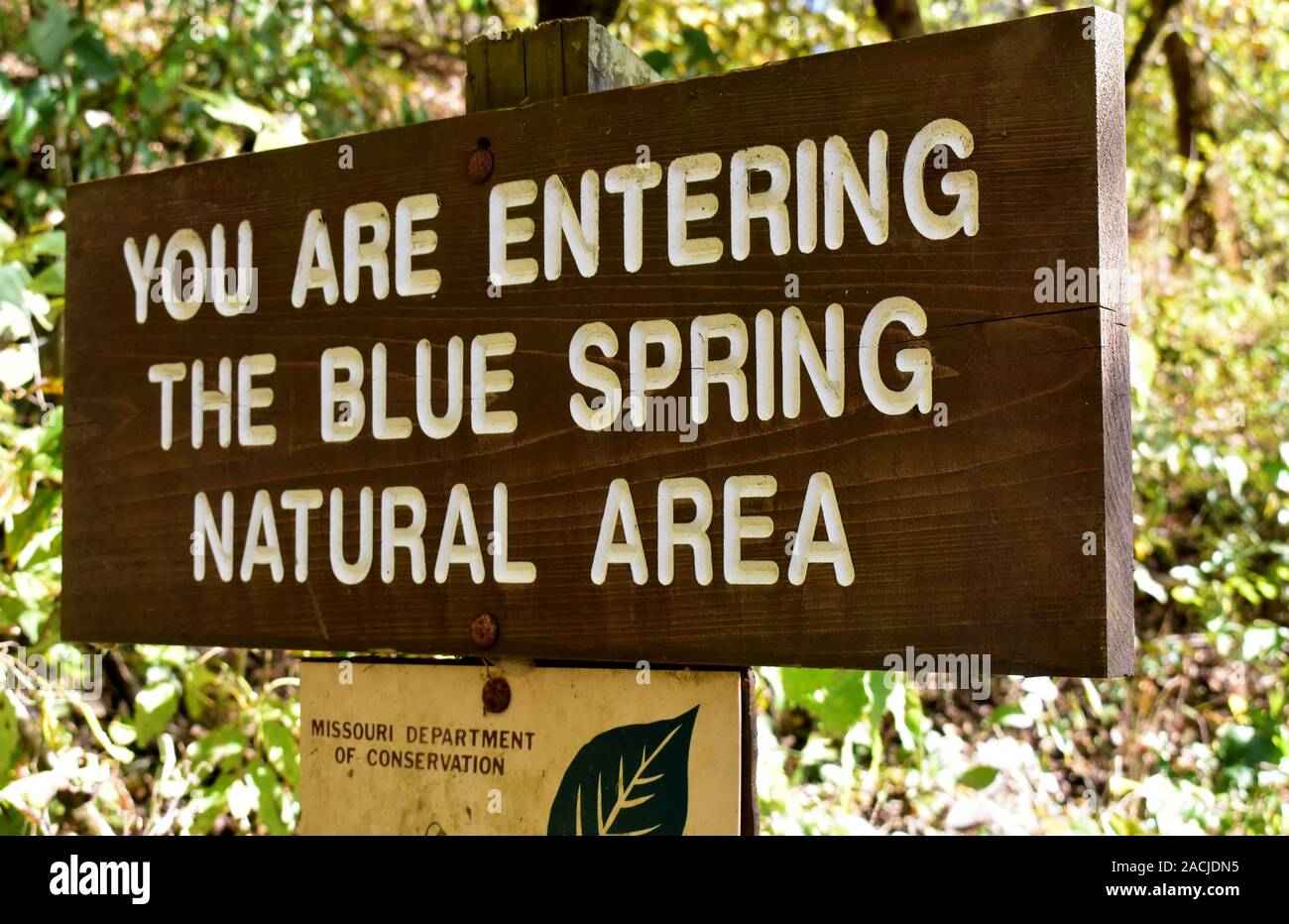 A sign at the entrance of Blue Spring Natural Area, near Eminence, MO ...