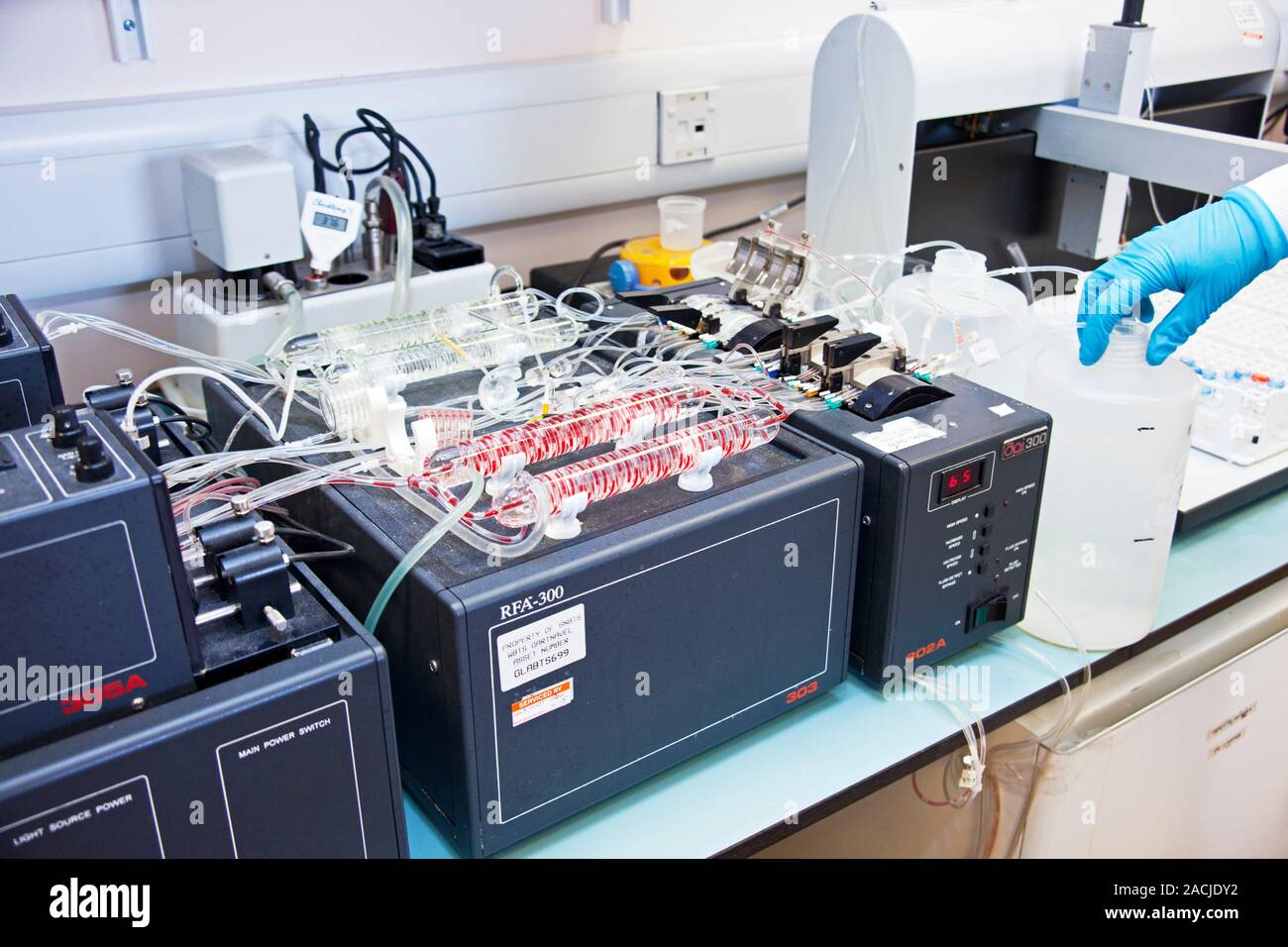 Haematology laboratory. Blood being analysed in a haematology lab ...