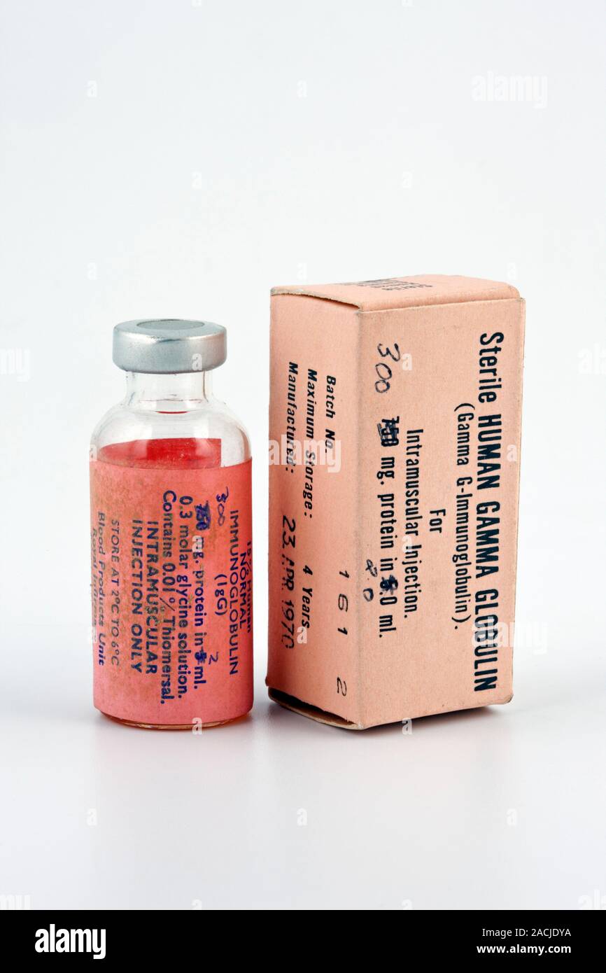 Historic human immunoglobulin drug. Human gamma globulin immunoglobulin ...
