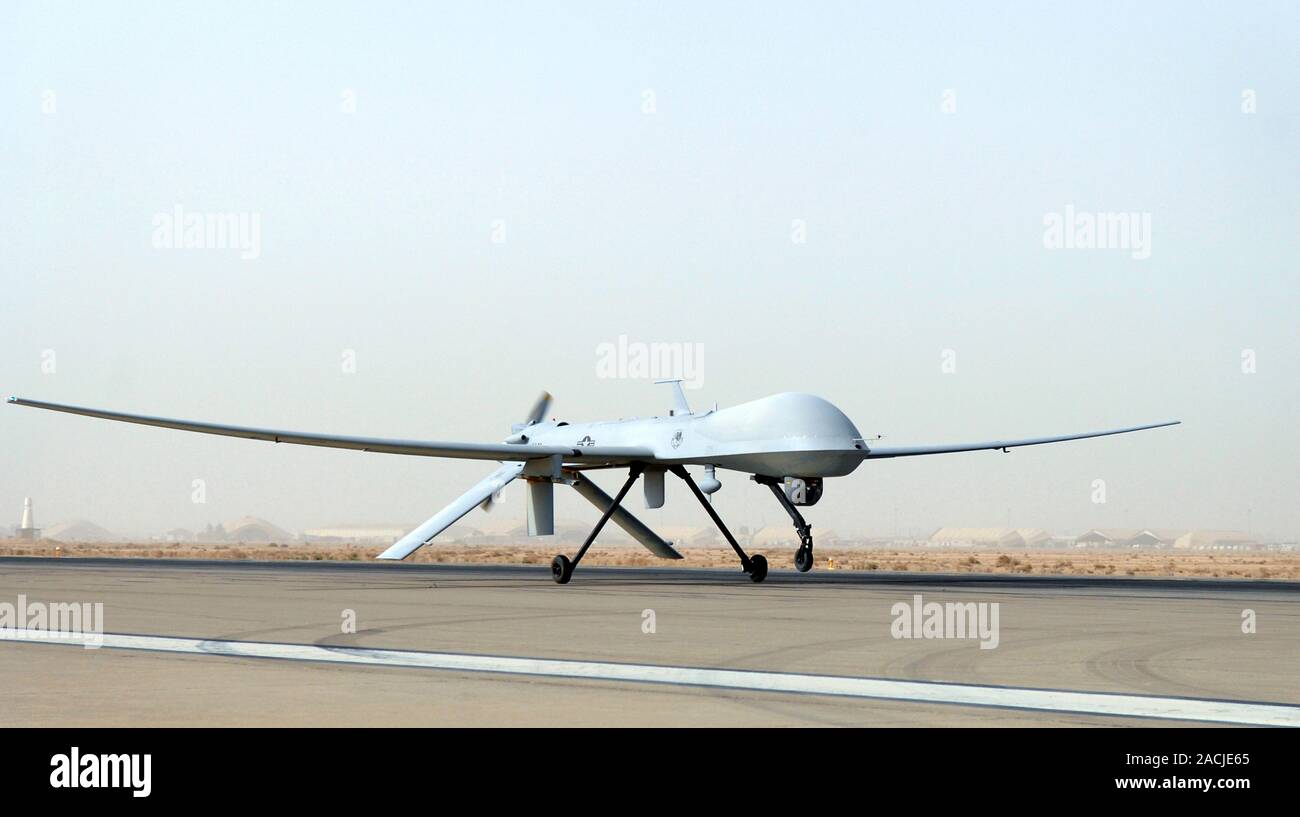 Predator unmanned aerial vehicle (UAV). This UAV is taking off from an ...
