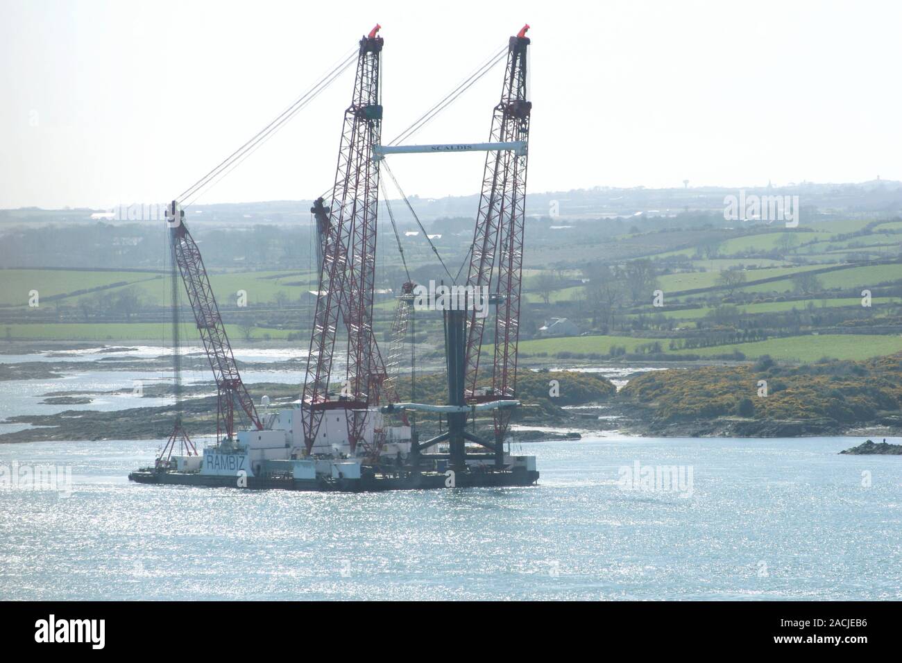 Tidal power station. Construction of SeaGen in Strangford Lough ...