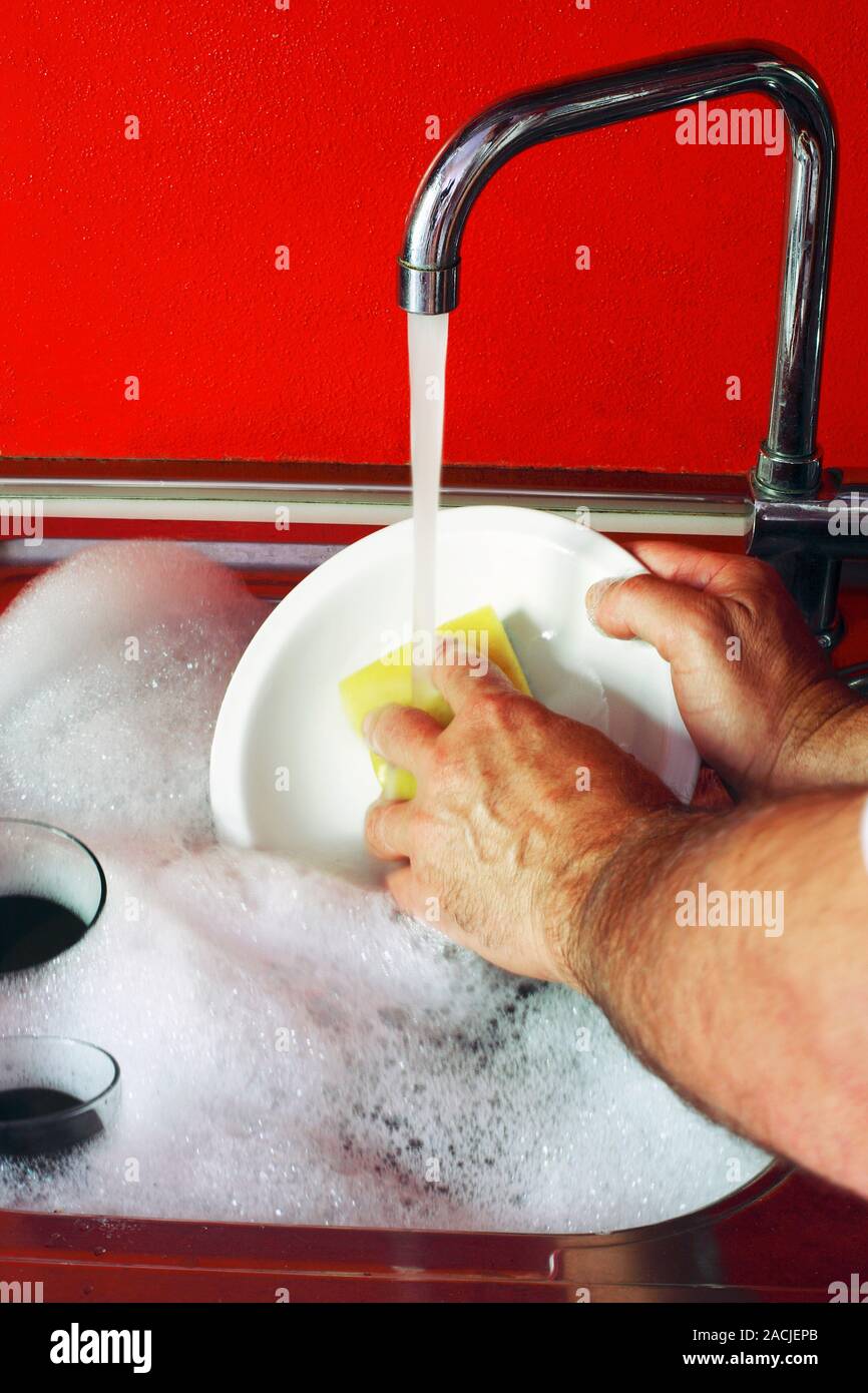 Washing up. Close-up of someone washing dishes in a sink Stock Photo ...
