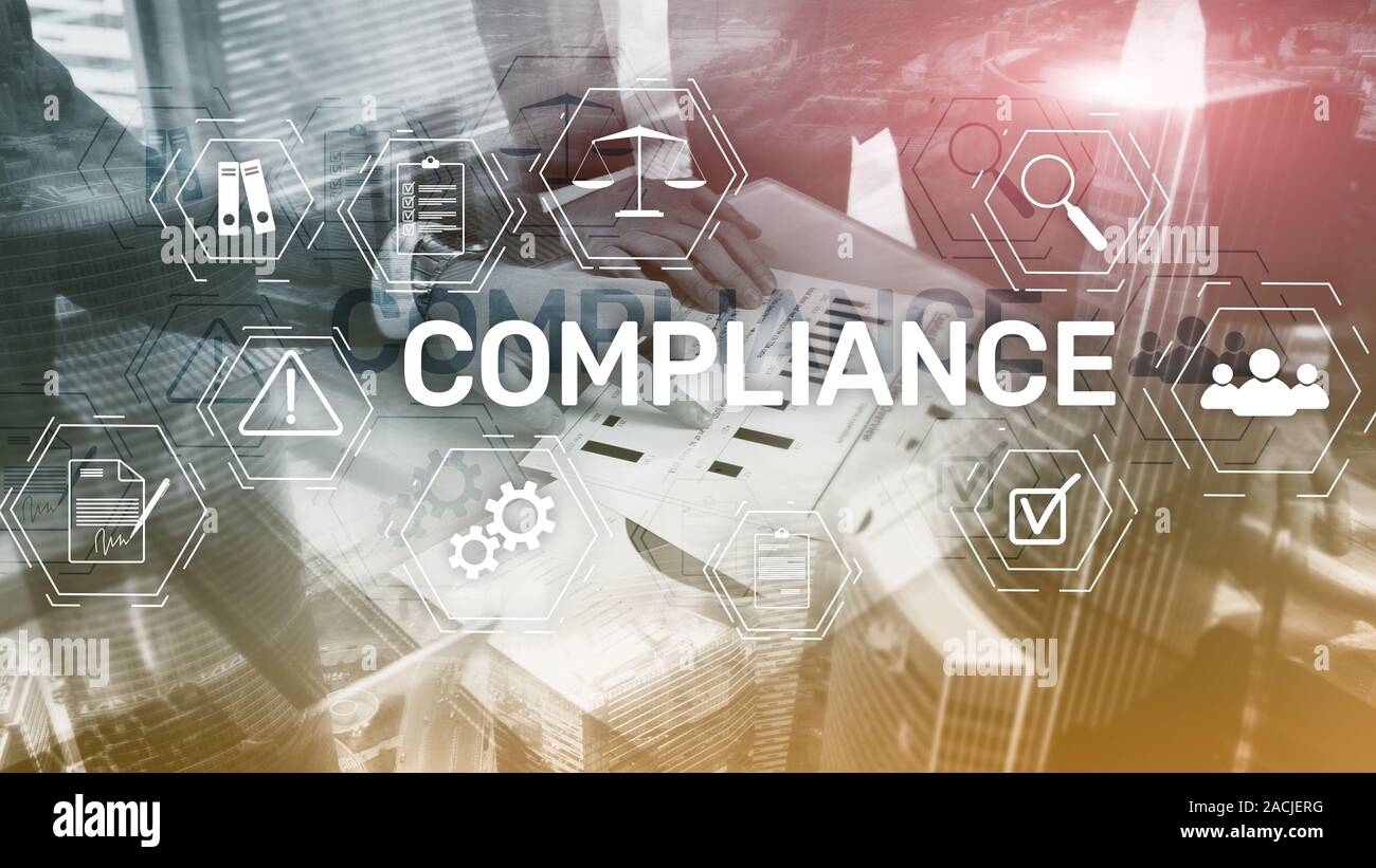 Compliance diagram with icons. Colleagues discuss business plan Stock ...
