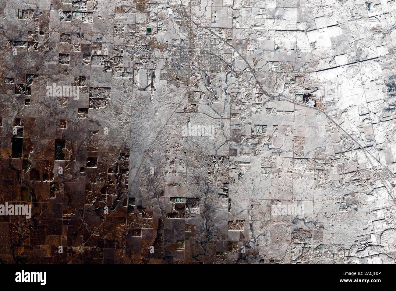 Snyder town, Texas, USA. Satellite photo of Snyder Town under snow ...